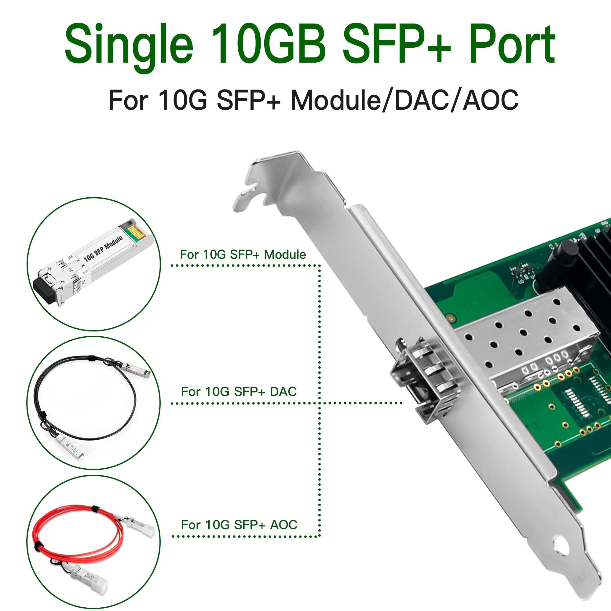 XZSNET 10G Network Card with Intel 82599EN Chip, 10GB PCI-E NIC Compare to Intel X520-DA1, Single SFP+ Port PCI Express Ethernet Adapter Support Windows/Windows Server/Linux/Freebsd/VMware ESXi