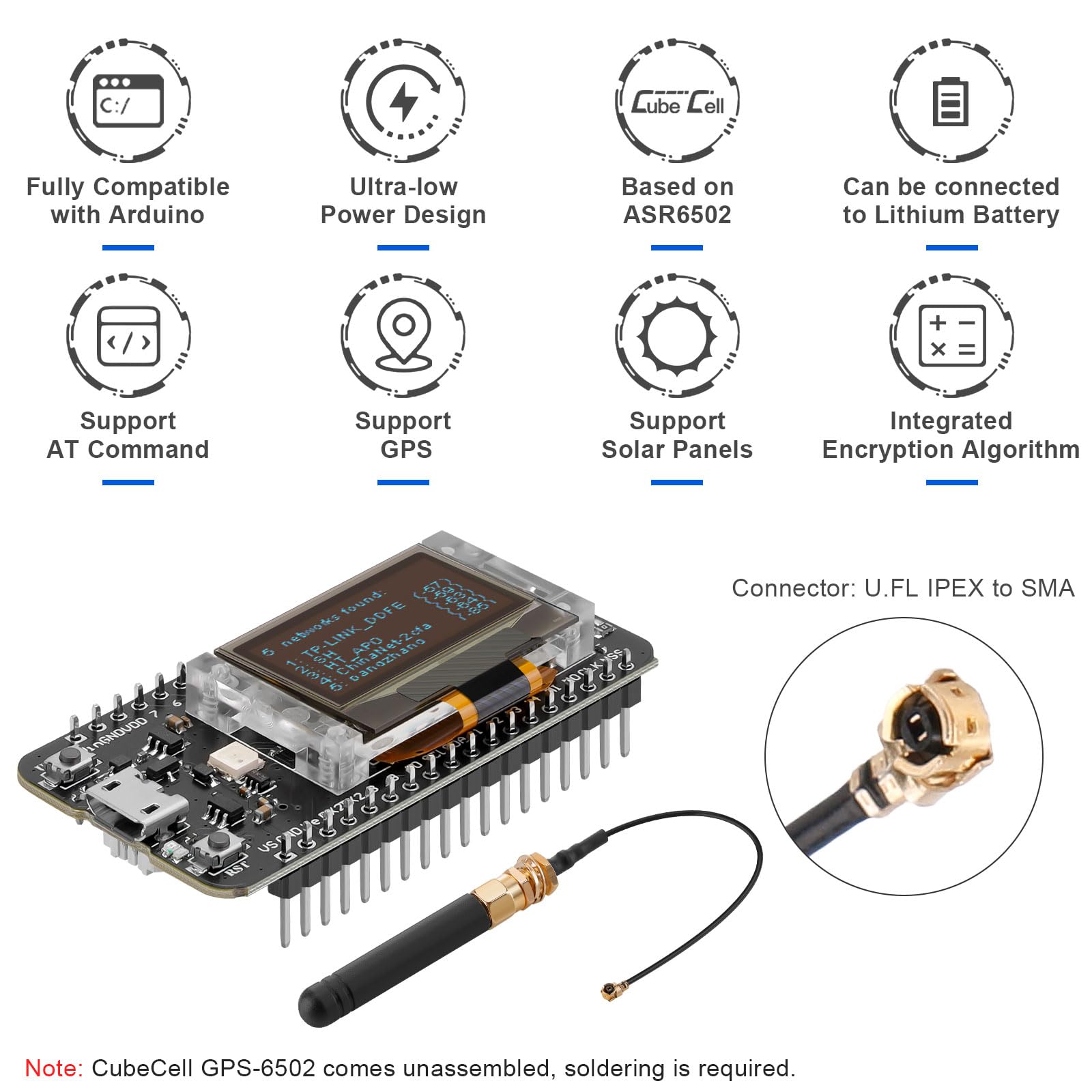 MakerFocus LoRa GPS Module LoRaWAN 863 928mHz Development Board LoRa Kit Ultra Low Power Design CP2102 SX1262 ASR6502 Chip with 0.96 inch OLED Display and Antenna for Ar duino and Intelligent Scene