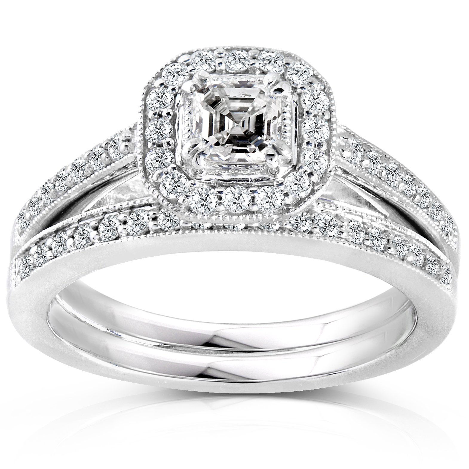 Kobelli 5/8 Carat TW Asscher Diamond Engagement Ring and Wedding Band Set 14k White Gold - Size 8