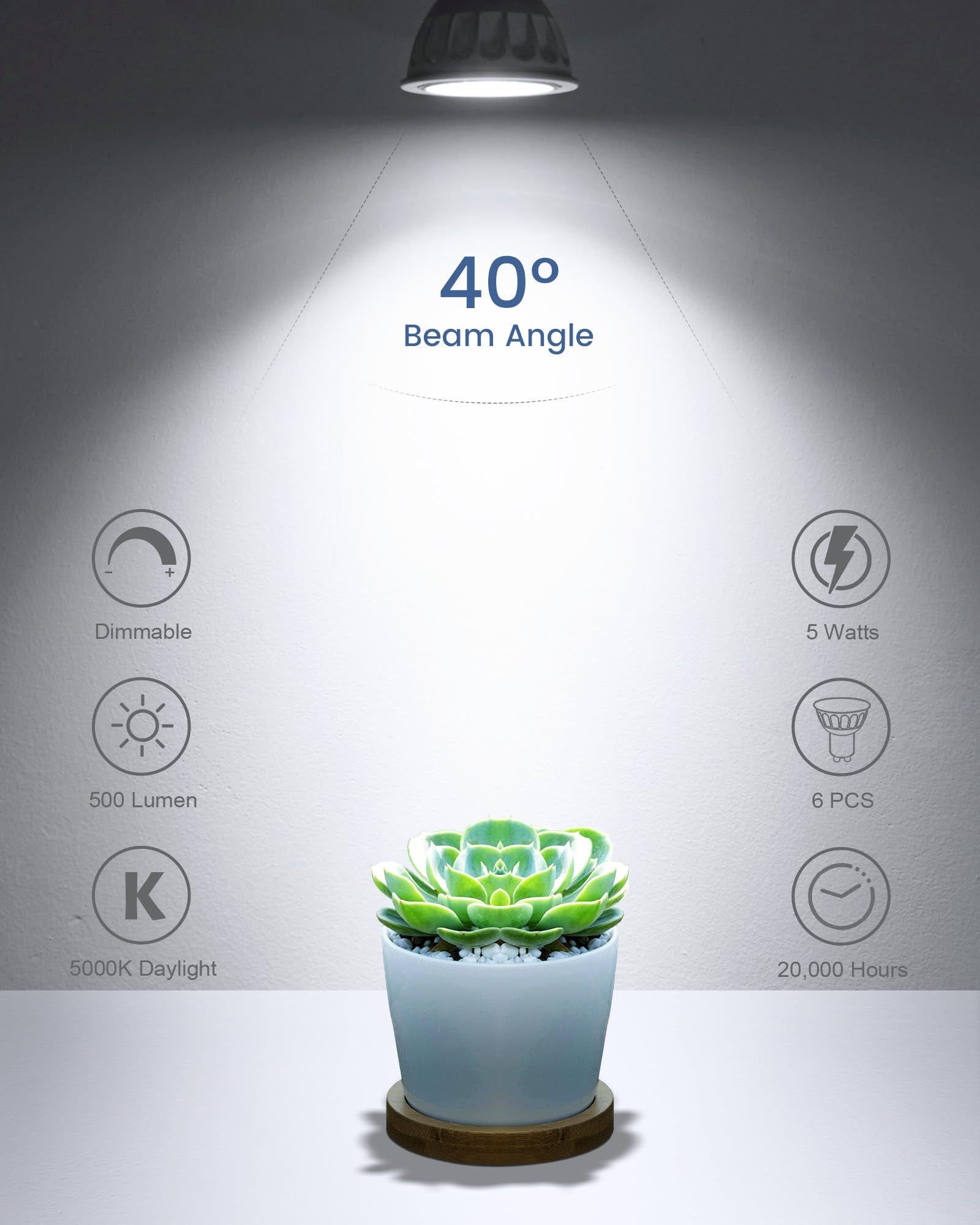 MikeWin Dimmable MR16 LED Light Bulb,GU10 Base,120V,Neutral White,5W(50W Halogen Replacement),500LM,40° Narrow Beam Range Hood Light Bulb for Recessed Track,Kitchen,Living Room,Bedroom-6 Pack