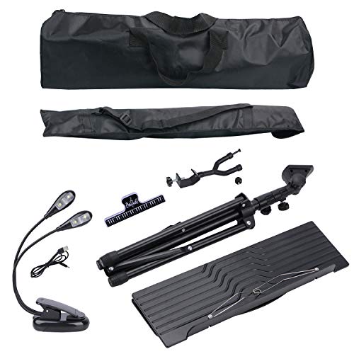 Klvied Sheet Music Stand with Violin Hanger, Portable Folding violin Stand, Foldable Music Stand for Sheet Music, Violin Music Stand with Carrying Bag, Light, Black