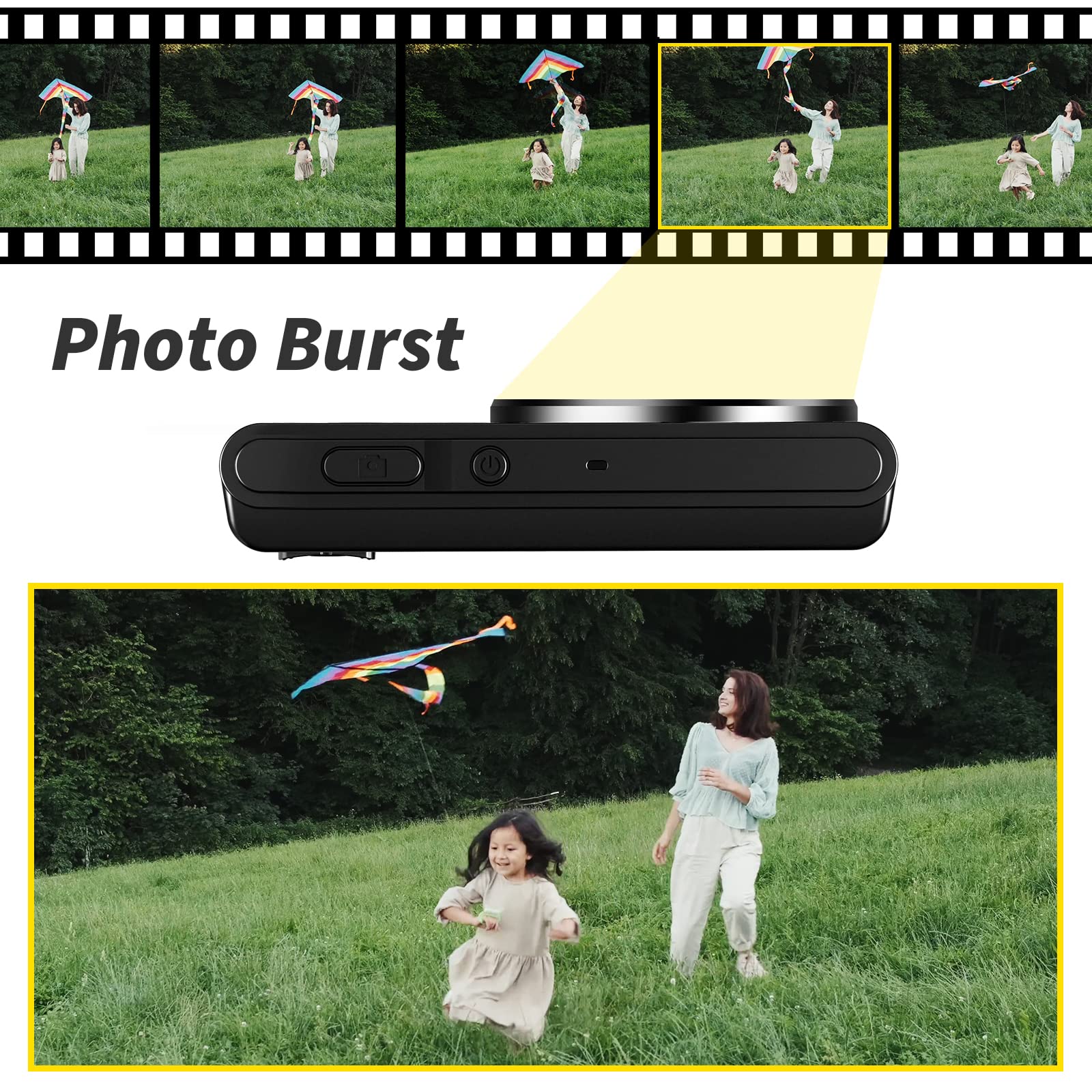 Saneen Digital Camera,2.7k 44MP Kids Camera for Girls and Boys with 16X Digital Zoom, Small & Compact Digital Camera for Kids,Teens,Beginner with 32GB Card - Black