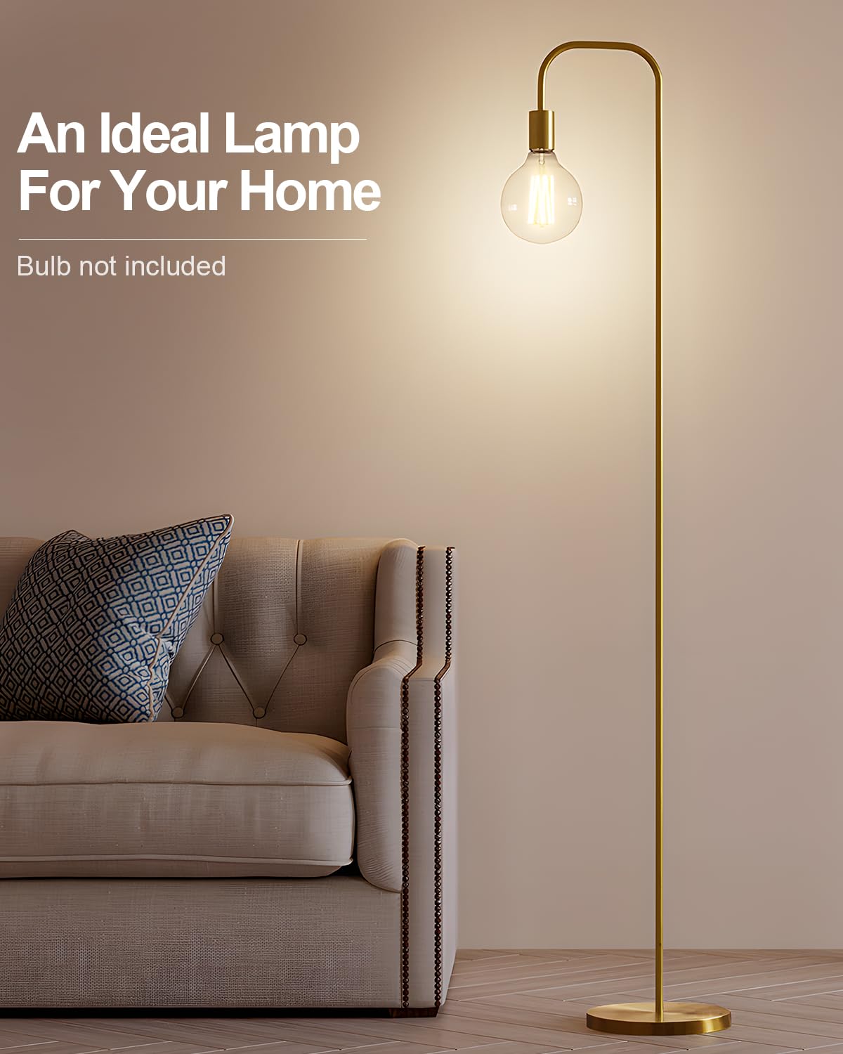 Oneach 63.75'' Industrial Antique Brass Gold Minimalist Floor Lamp for Living Room, Bedroom and Office