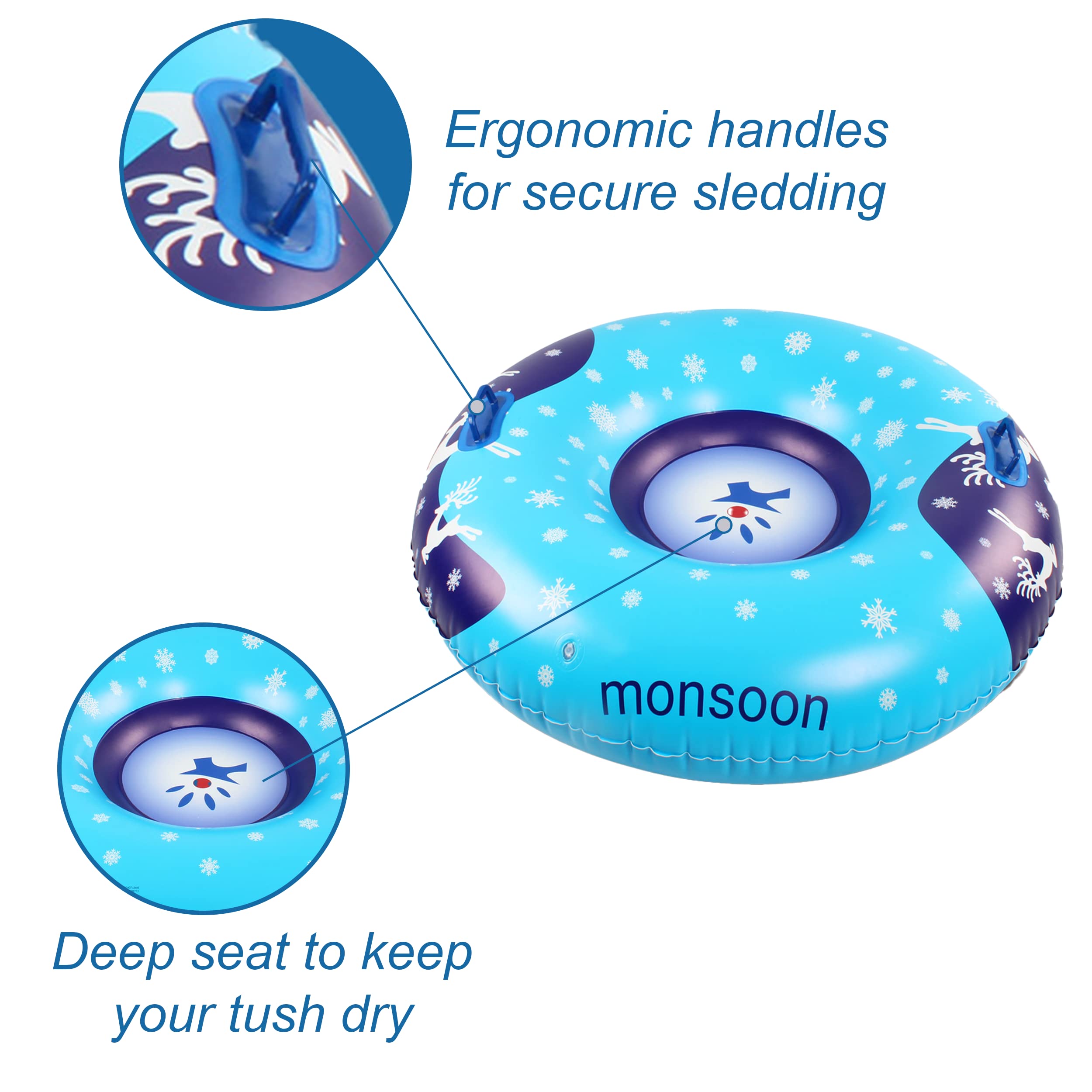 monsoon [Glider] Luxury Snow Tube for Sledding Heavy Duty Sleds with Handles for Adults - Blue