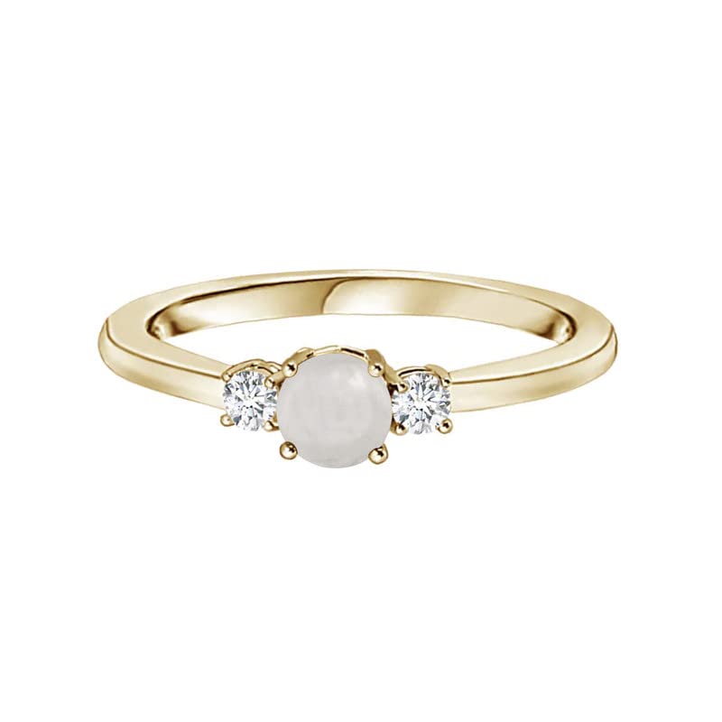 MOONEYE Trio Stone Ring! 5 MM Round Pearl Gemstone 925 Sterling Silver Yellow Gold Plated Women Love Ring