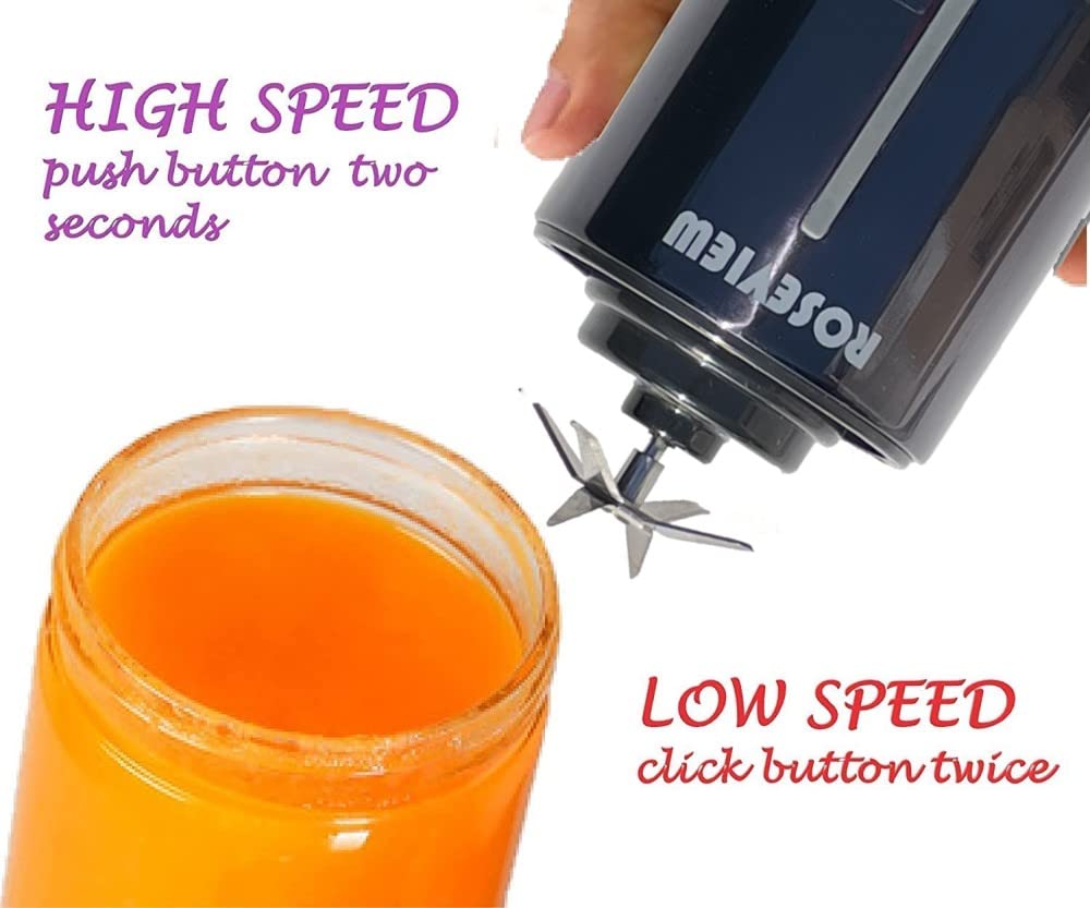 Portable Smoothie blender Glass bottle Mini USB rechargeable 2 battery Handheld Shakes blend Cup USB juicer Cordless (Jet Black)