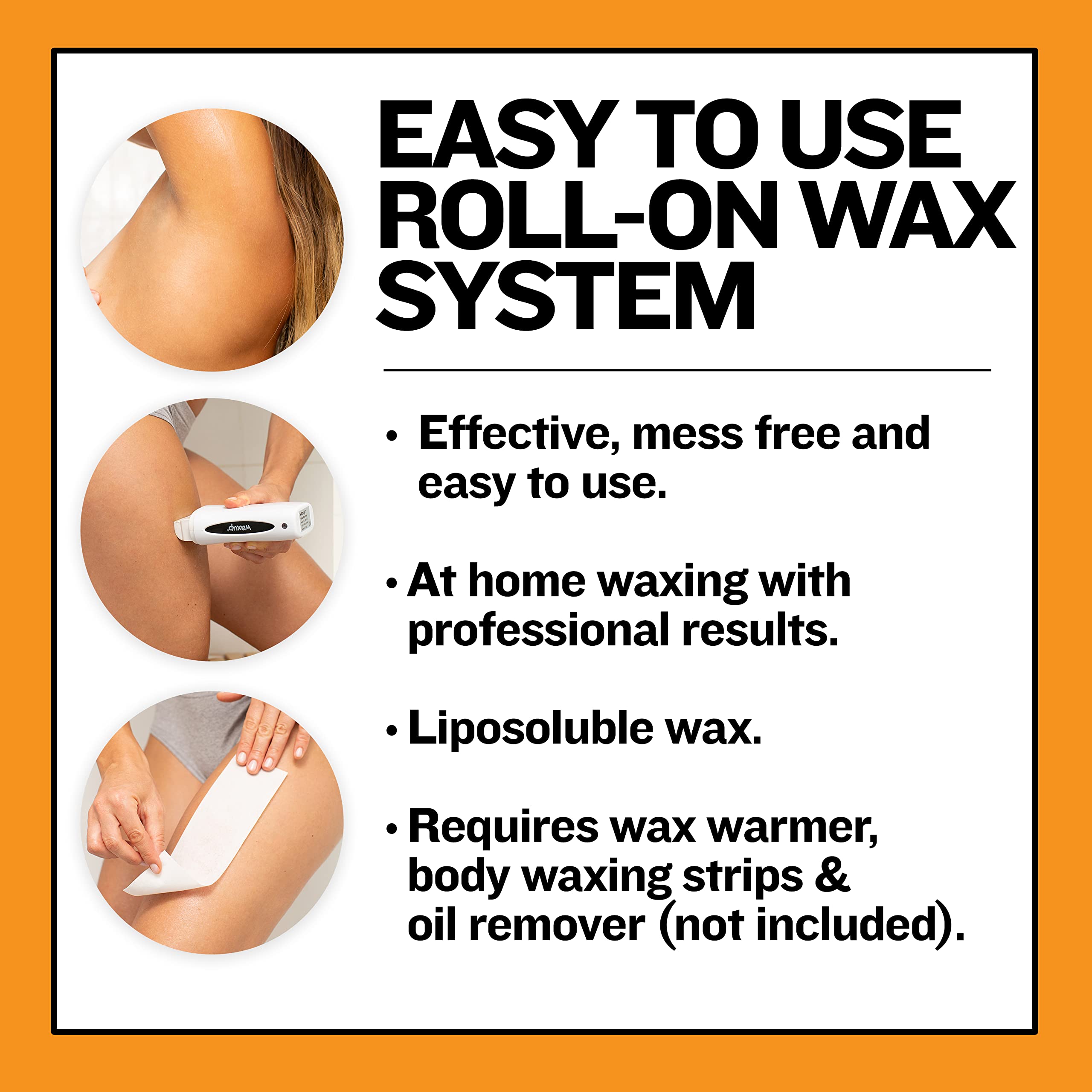 waxup Honey Roll On Wax 4 Pack and 200 Wax Strips, Almond Oil Wax Remover, Hair Removal Waxing Kit.