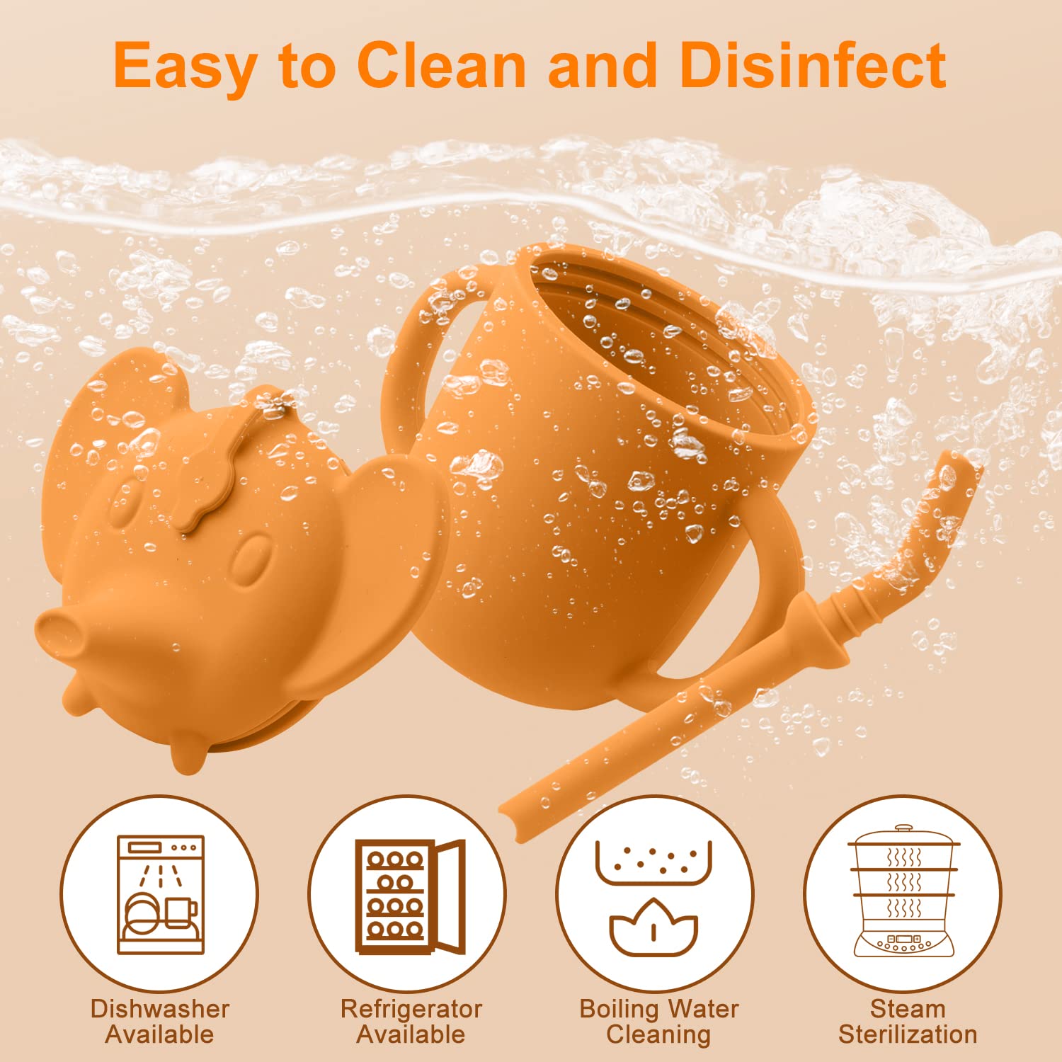 Toddler Sippy Cups,Silicone Straw Cup Spill Proof with Handles for Baby 6+ Months,The First Years Training Cups for 1+ Year Old (7oz,Orange)