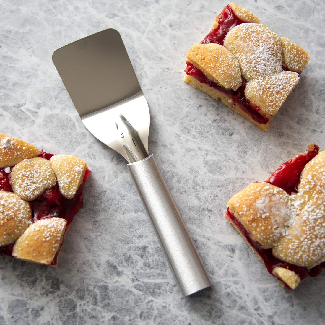 Rada Cutlery Mini Dessert Server 7-1/2 Inch Stainless Steel Small Spatula with Aluminum, Silver Handle