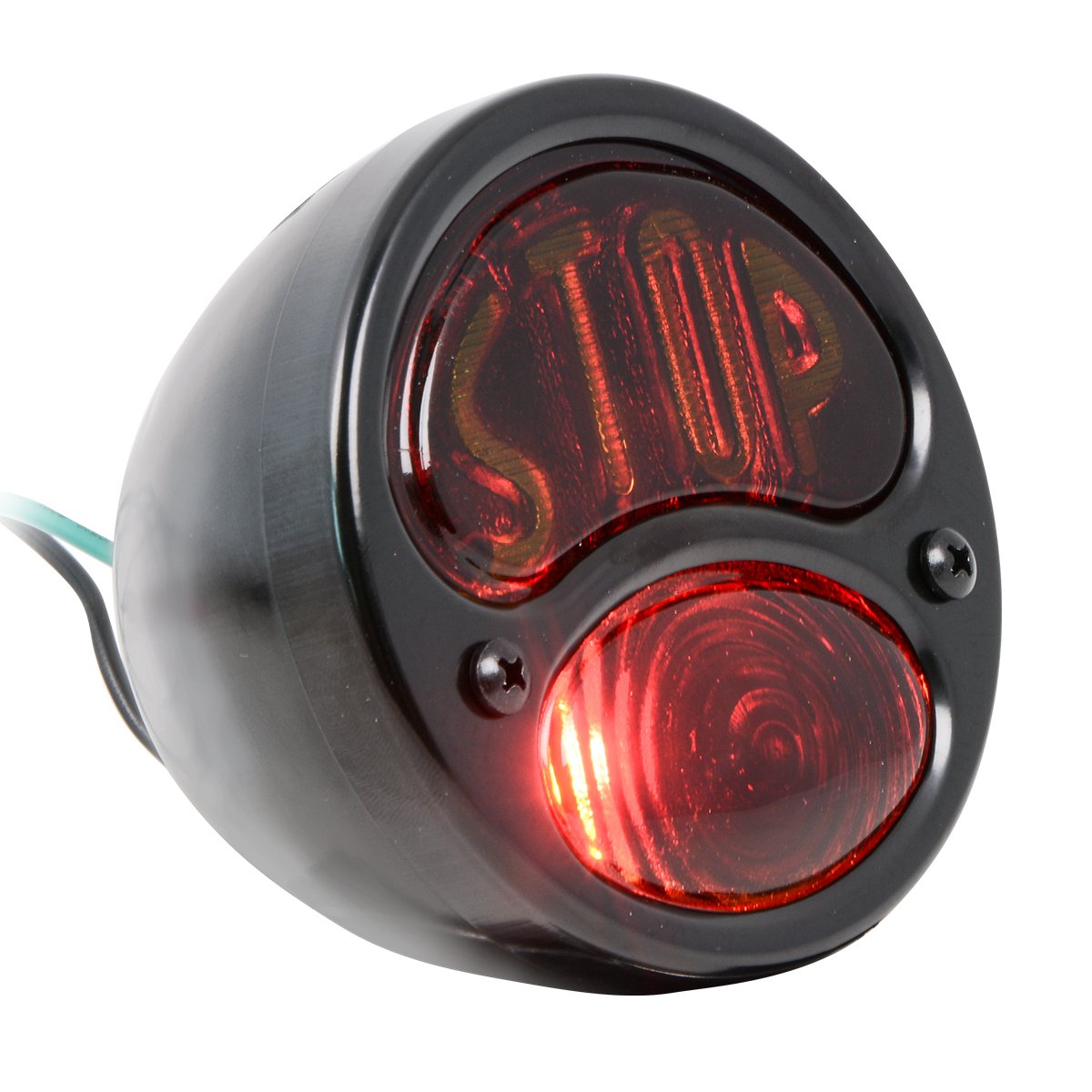 KNS Accessories KA0022 Black 12V Duolamp Tail Light for Ford Model A with Amber STOP Script on Red Glass Lens
