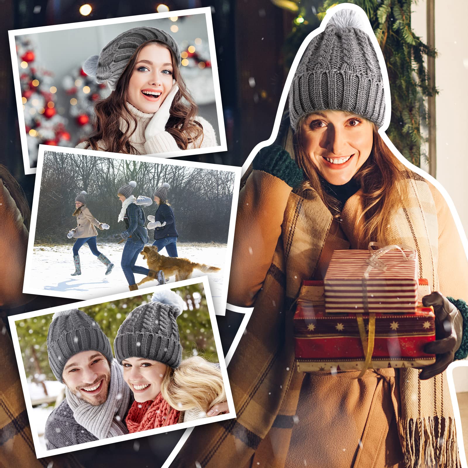 MooonGem Womens Winter Beanie Hats,Soft Beanie with Warm Lined Fashion Warm Chunky Soft Stretch Hats,Thick Knitted Ski Cap Warm Hat for Cold Weather Outdoor Activities Camping Hiking Skiing Grey