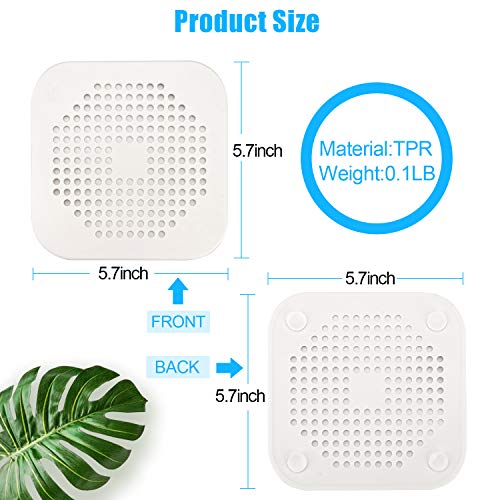 Square Drain Cover for Shower 5.7-inch TPR Drain Hair Catcher Flat Silicone Plug for Bathroom and Kitchen Filter Shower Drain Protection Flat Strainer Stopper with Suction Cups 2 Pack (Grey)