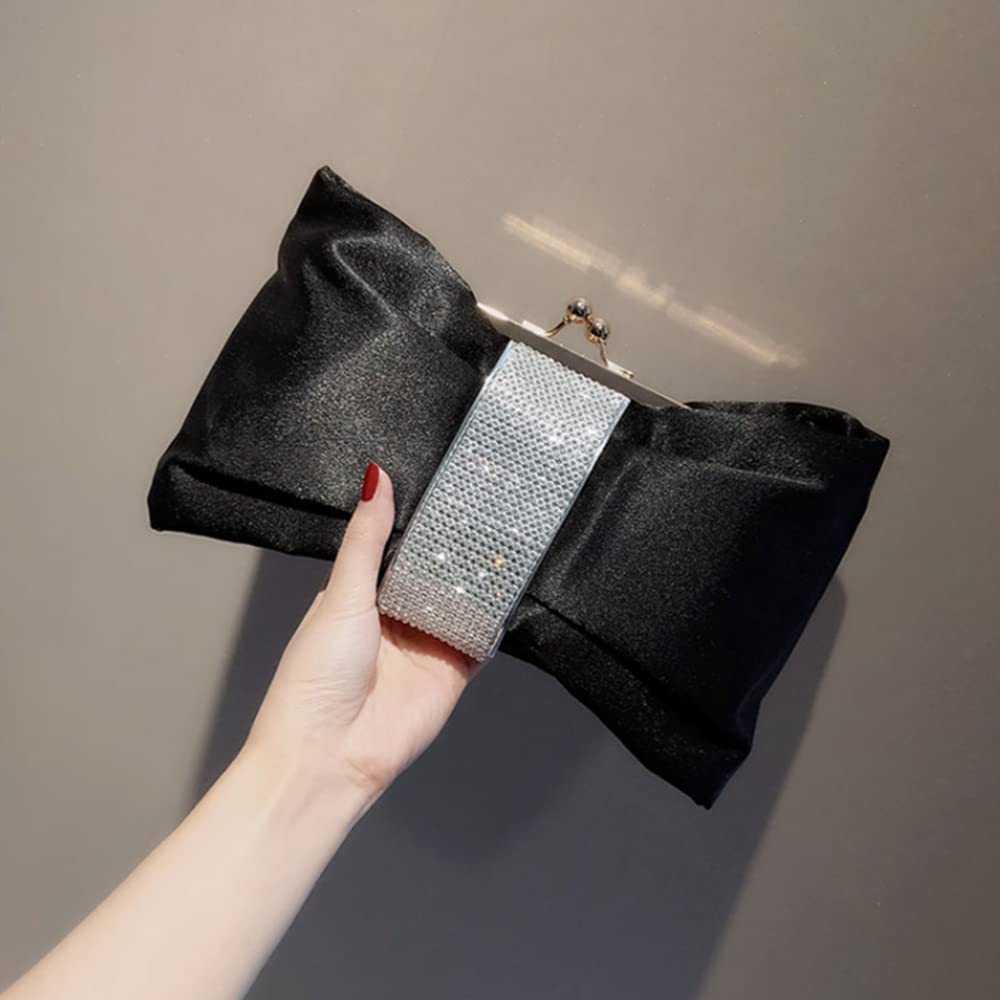 QELEG Rhinestone Clutch Purses Bowknot Evening Bag Clutch Purse Wedding Party Handbag Bow Shoulder Bag-Black