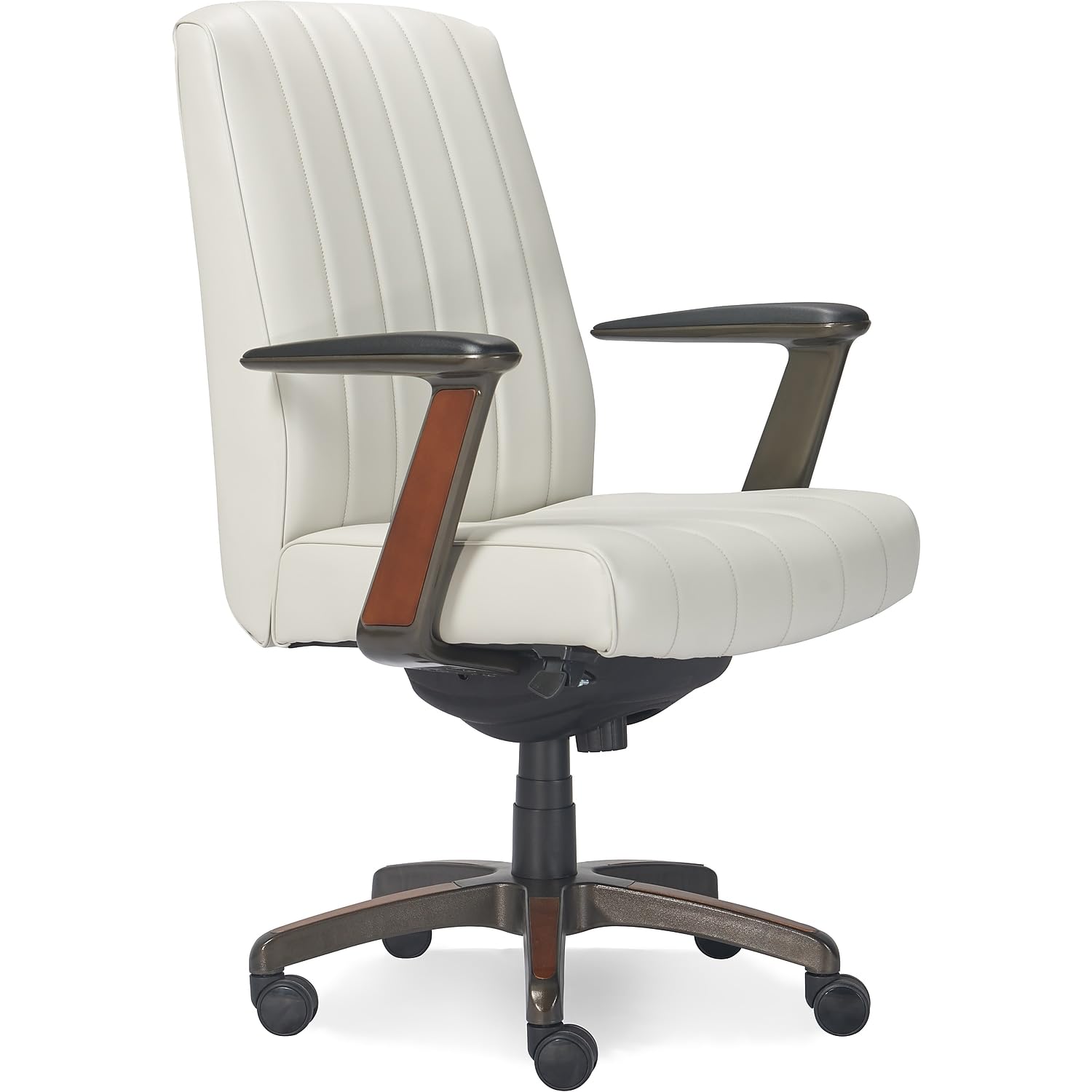 La-Z-Boy Bennett Modern Executive Lumbar Support, Rich Wood Inlay, High-Back Ergonomic Office Chair, Bonded Leather, White