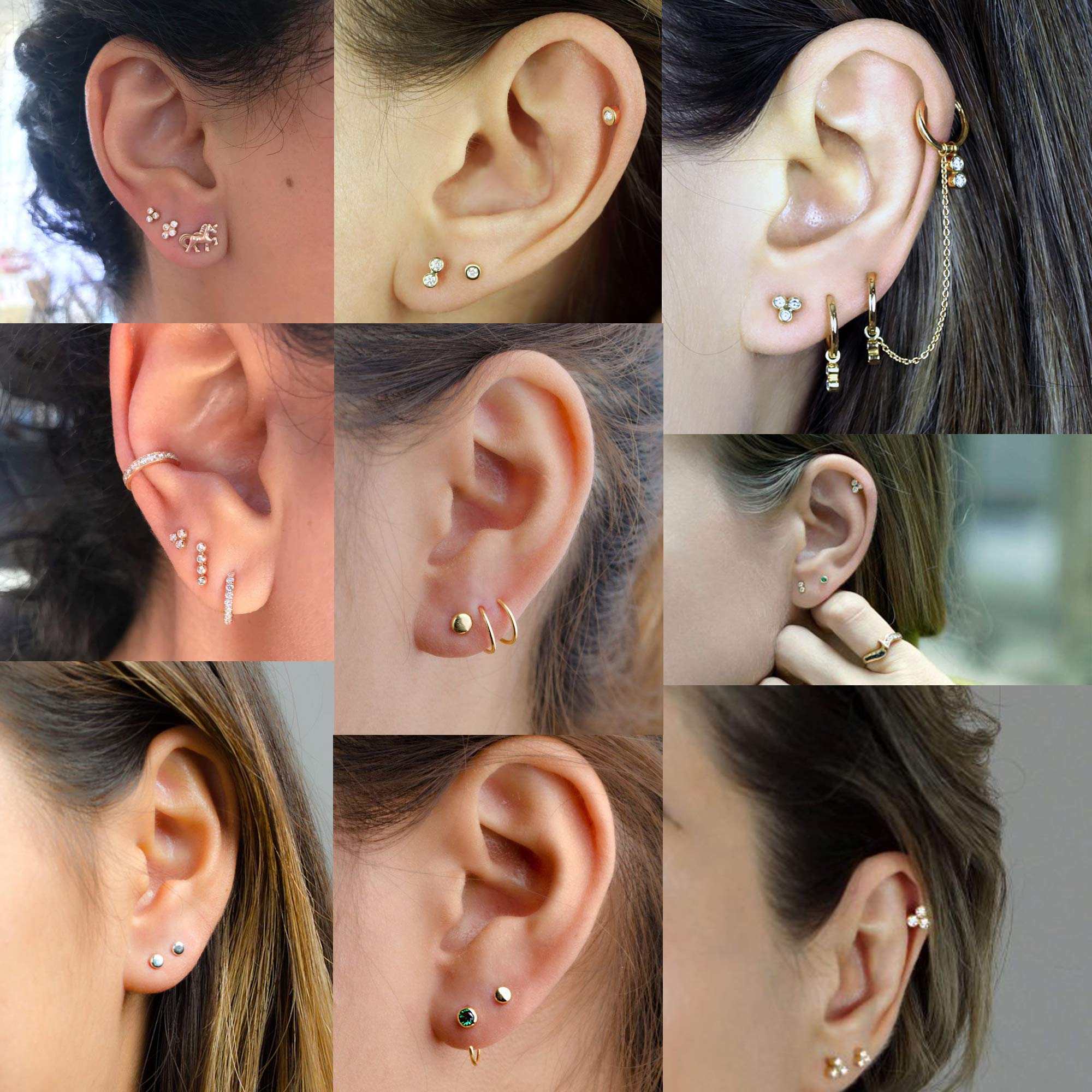 Milacolato 3Pairs Sterling Silver Tiny Stud Earrings 14K Gold Plated Tiny Dot/Trio Cubic Zirconia Stud Earrings Set for Women Men Minimalist Cartilage Piercing Stud Earrings, Gold