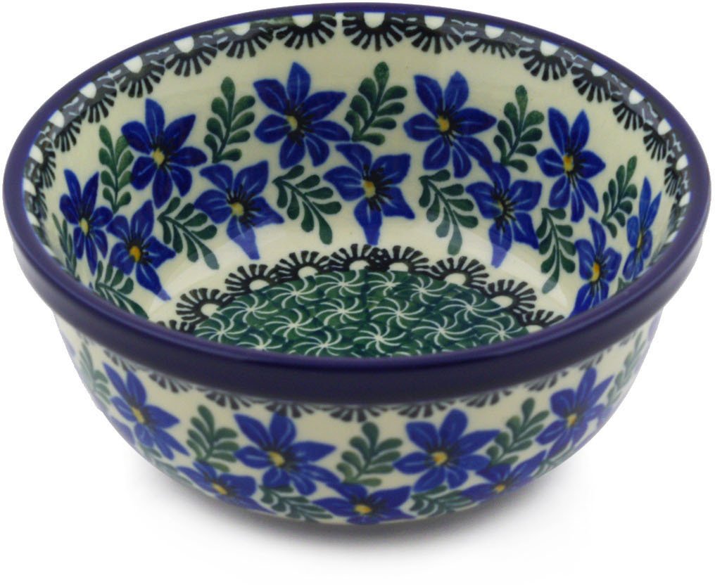 Polish Pottery Bowl 6-inch made by Ceramika Artystyczna (Blue Violets Theme)