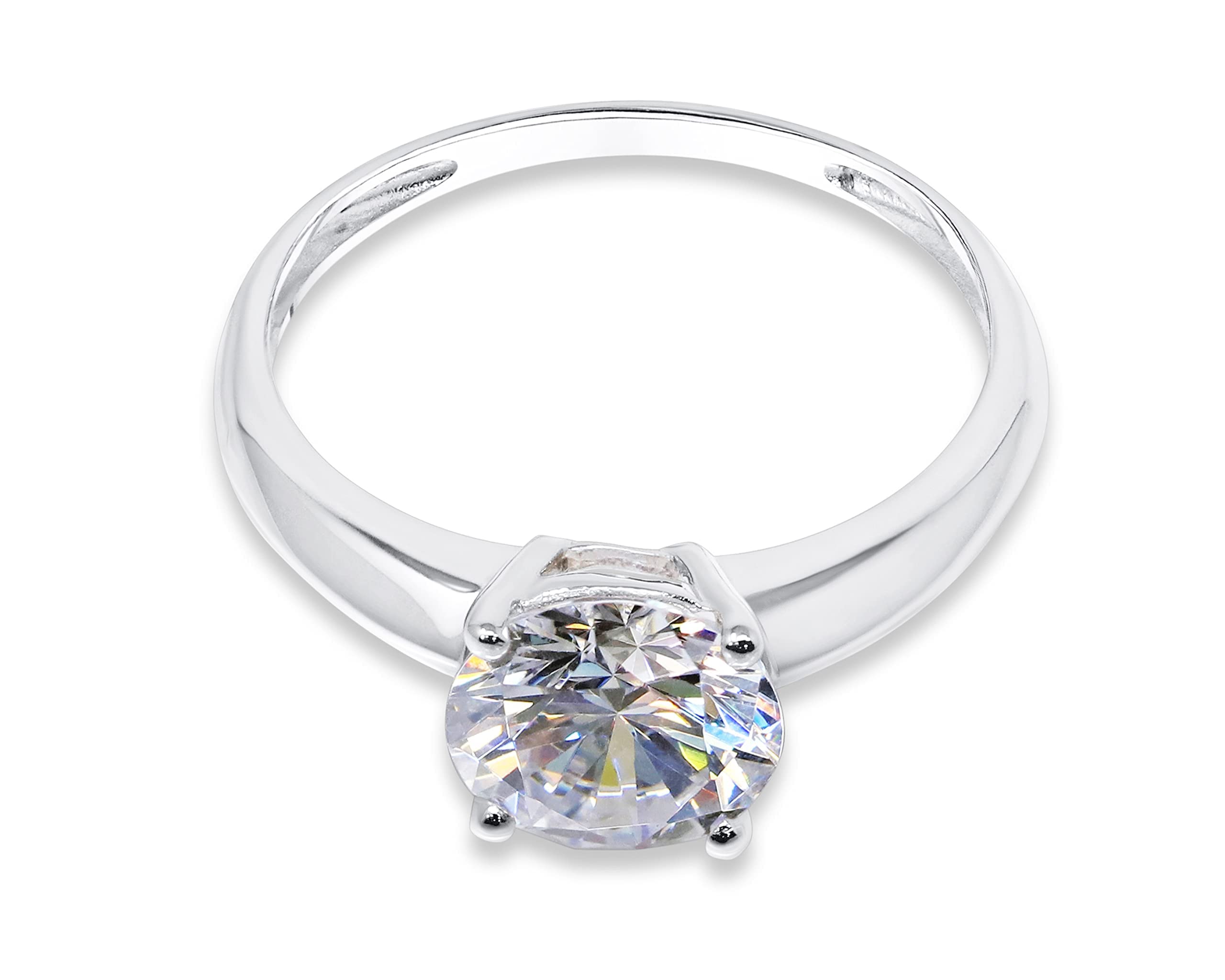 ORO LEONI 14K White Gold Round 3.5 Carat, Cubic Zirconia Solitaire Ring, 7