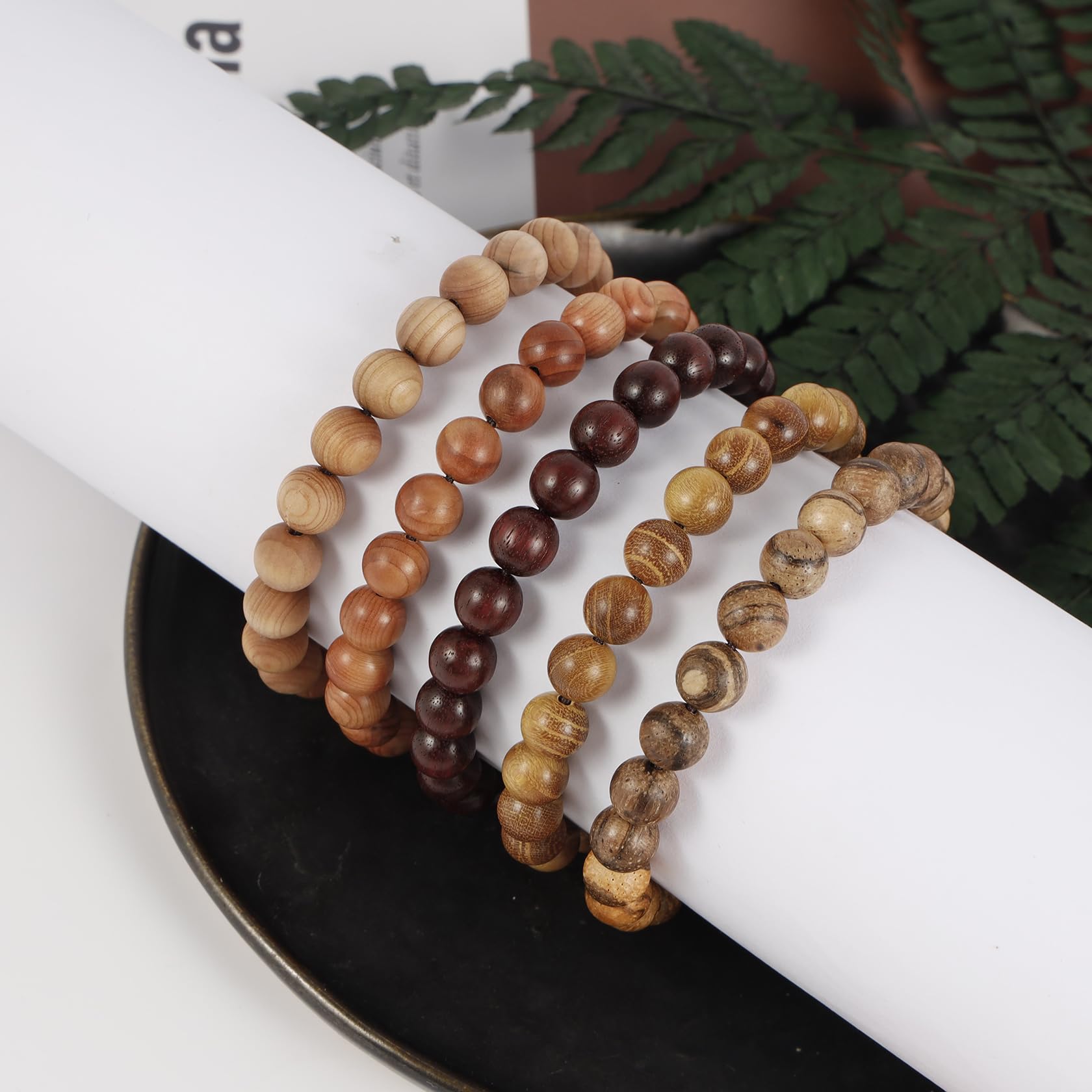 MILAKOO 5 Pcs Wood Prayer Bead Bracelet Mala Beaded Bracelets for Men Women 8mm