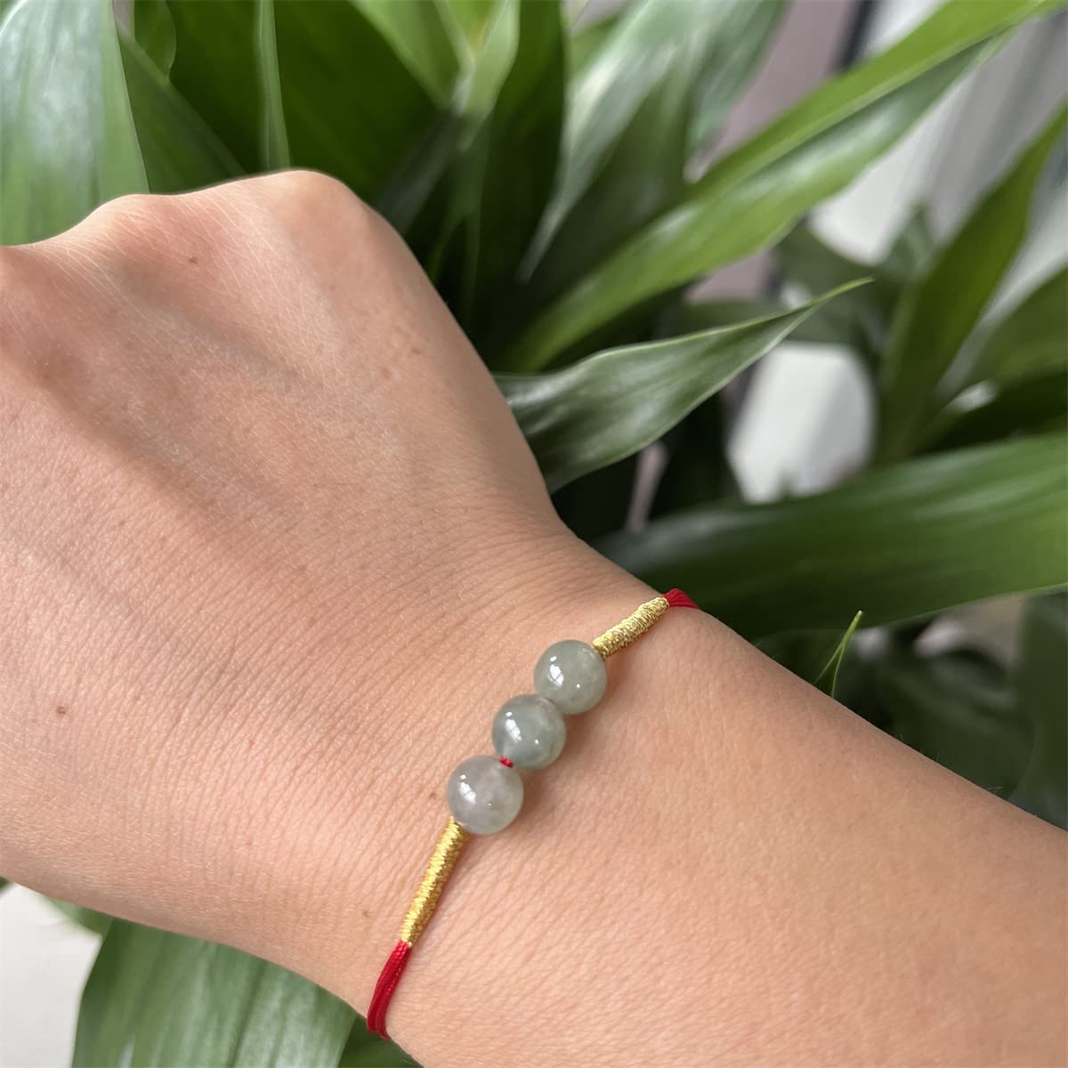 Qordelia Natural Green Jade Red String Bracelet Beads Jade Cuff Women Bangle Chinese Nephrite Personalized Gift for Mom Sister Gift for Her