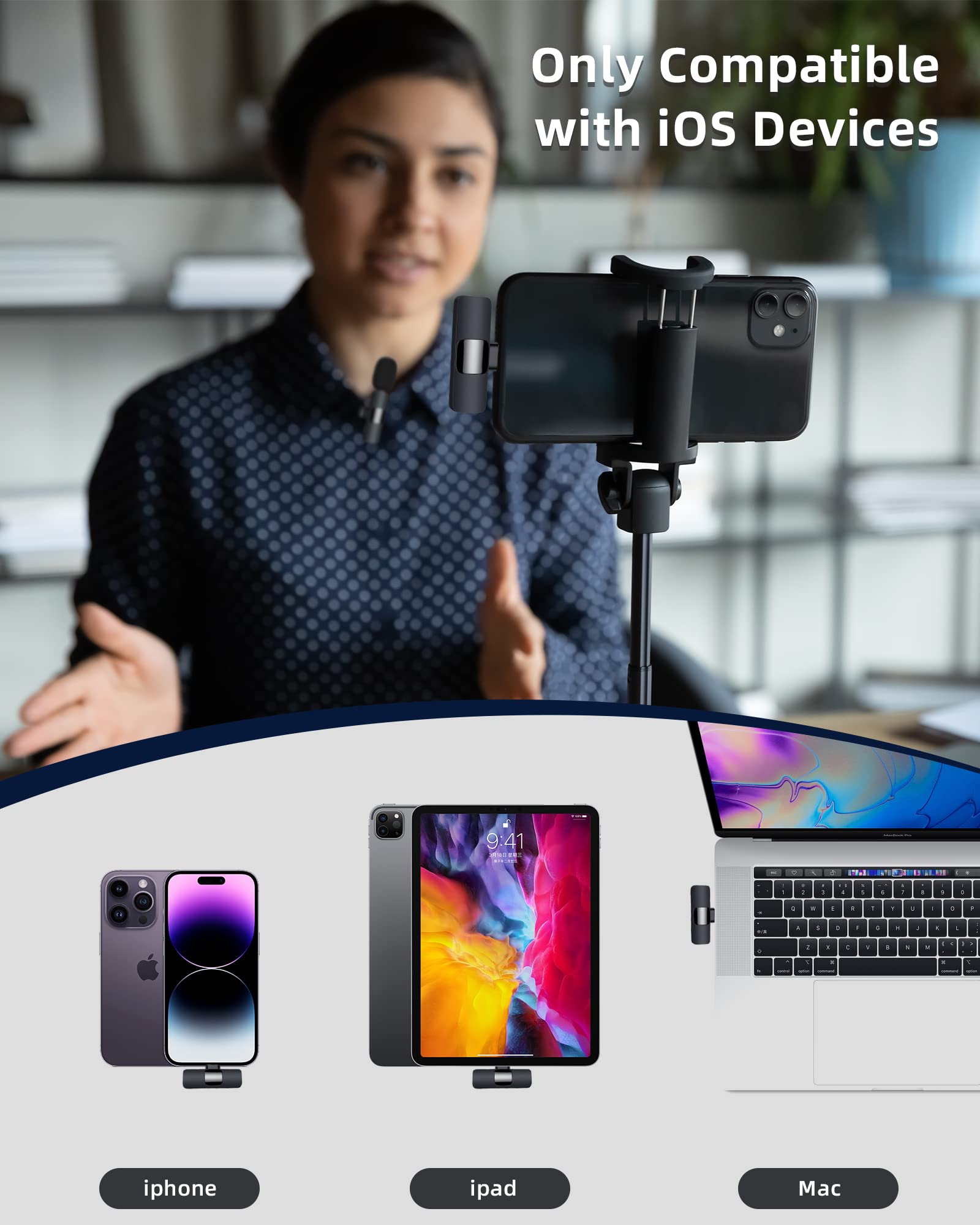 SiuSiuG Mini Wireless Lavalier Microphone for iPhone iPad, 2 Pcs Lapel Microphones, Pro Plug-Play Mic with Noise Cancellation for Video Recording Podcast Vlog YouTube TikTok Interview Conference