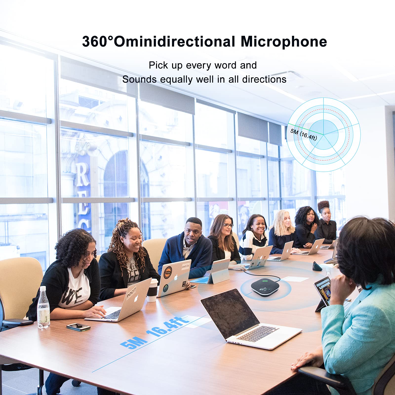 TONGVEO USB Speakerphone Microphone Conference Speaker,Daisy Chain Computer Speaker with Microphone 360º Voice Pickup Built-in 4 AI Noise Cancellation Mics for 12 Attendees Conference Call Speaker