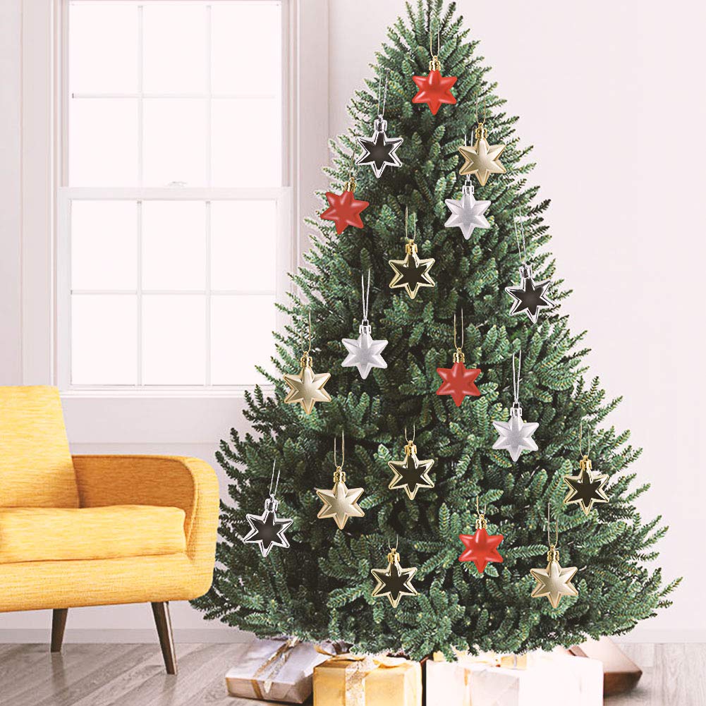 Liitrton 48 Pack Decorations Baubles with Star-Shaped Christmas Hanging Ornaments Shatterproof Craft for Holiday Party (Glod)