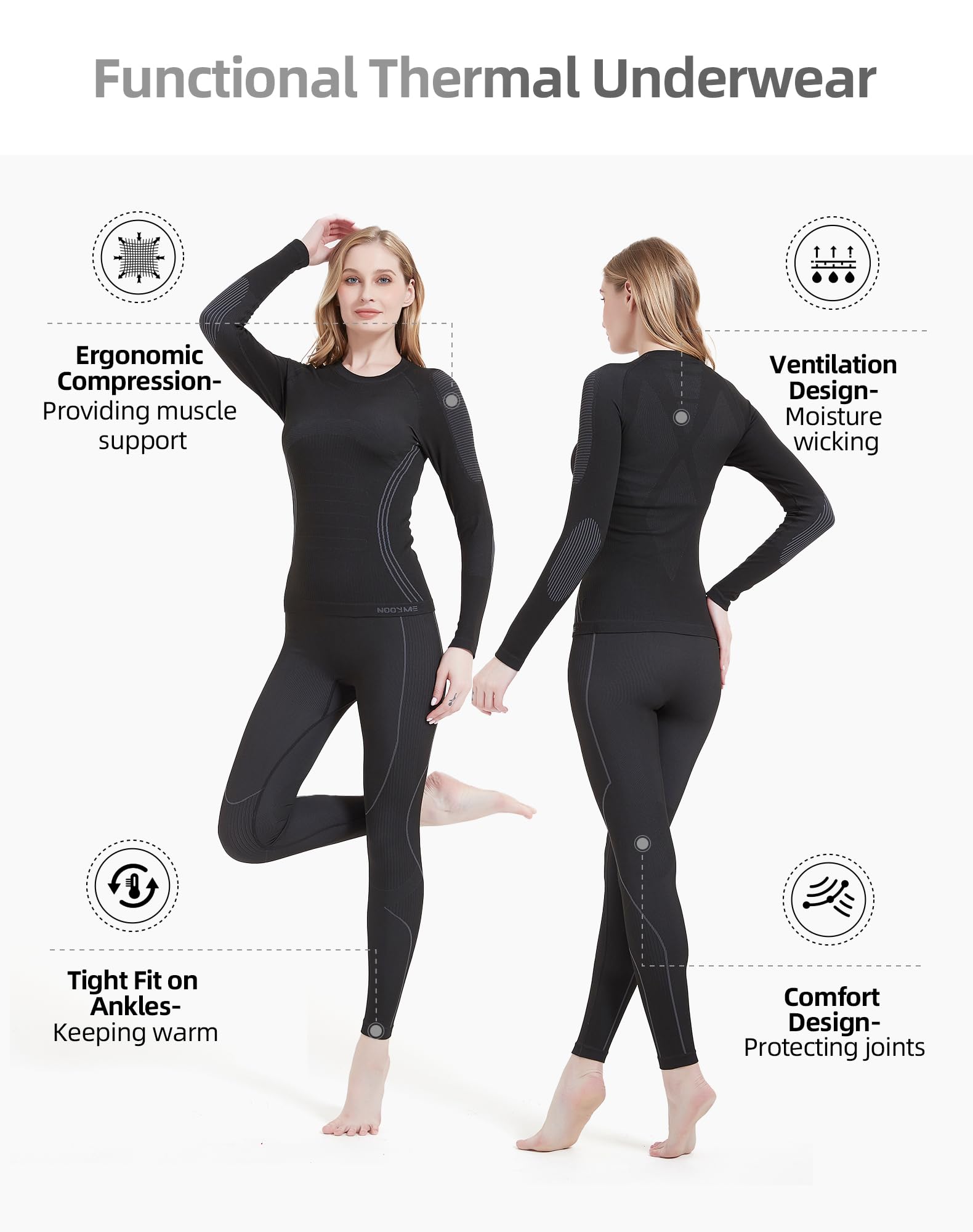 NOOYME Thermal Underwear for Women Base Layer Women Cold Weather,Long Johns for Women