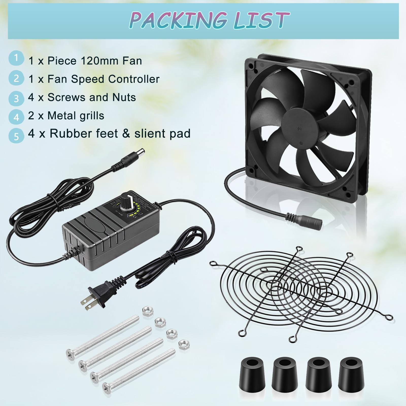 WDERAIR AC 120mm Powerful Computer Fan with AC Plug, 110V - 240V AC to DC 12V Variable Speed Controller for Electronic Components,PS5,Router,Xbox,Growtent,Modem,Amplifier,Receiver,Biltong Cooling