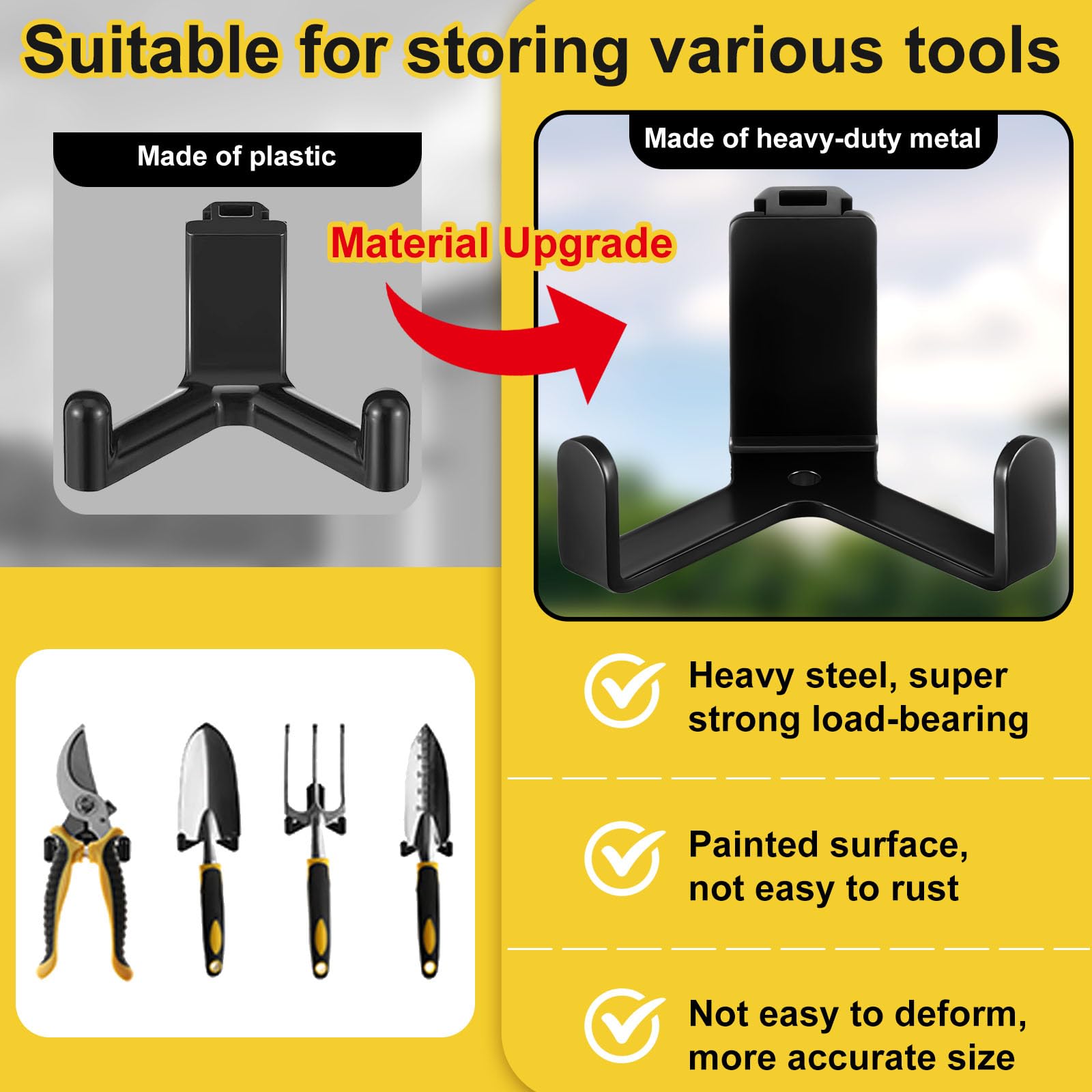 Yaocom 2 Pcs Metal Tool Hooks Compatible with Lifetime Shed Accessories Iron Shed Organization for Shovels Rakes Knives Scissors Power Tools, NOT Work on Any Sheds with Horizontal Siding (Black)