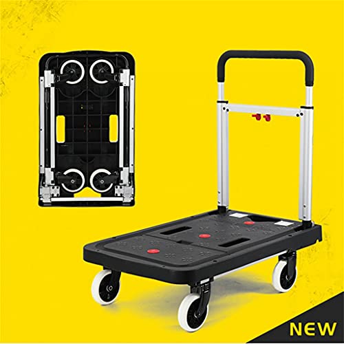 WSJIE Folding Flatbed Cart, Four-Wheeled Pull Cargo, Portable Trolley Truck with 330 Lbs Weight Capacity (Color : D, Size : 68 * 41 * 72cm)