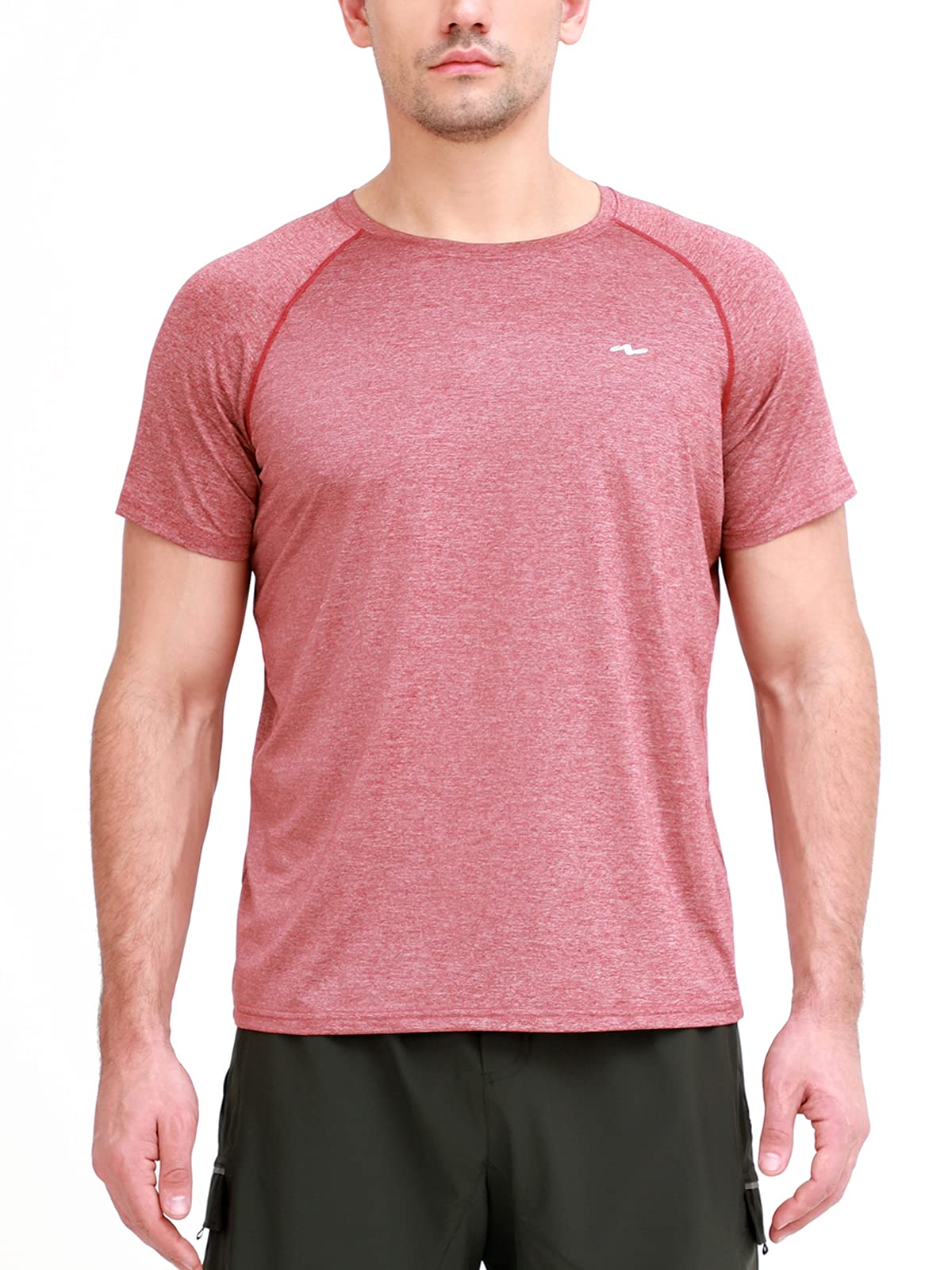 Nomolen Workout Shirts for Men, Dry Fit Athletic Short Sleeve T-Shirt Cooling Performance Shirts for Gym Running Casual Red