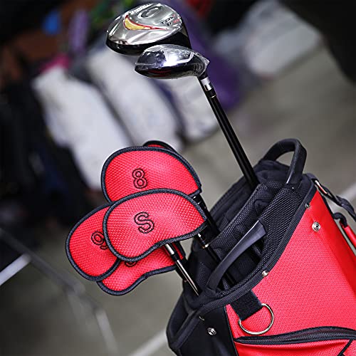 KYTAI 10 pcs/Set Meshy Golf Iron Head Cover Golf Club Headcovers with Magic Tape Fit Most Wedges Irons (Blue) (Red)