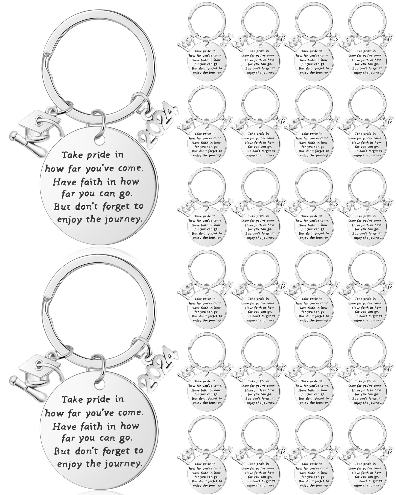 Sasylvia Graduation Keychain 2024 Bulk Inspirational Graduation Gift Keychain 2024 Class Keychains Gifts Motivational(24 Pcs)
