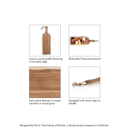 PICNIC TIME Disney Mickey Mouse & Minnie Mouse Artisan 24" Acacia Charcuterie Board with Raw Wood Edge, Cheese Board, Serving Platter, (Acacia Wood)