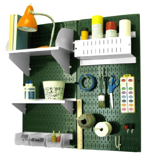 Wall Control Pegboard Hobby Craft Pegboard Organizer Storage Kit with Green Pegboard and White Accessories