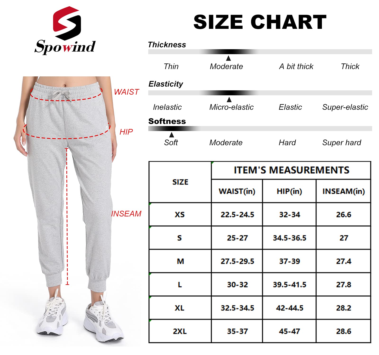S Spowind Women's Cotton Jogger Sweat Pants with Pockets Lightweight Tapered Track Sweatpants for Running Athletic Yoga Lounge Black