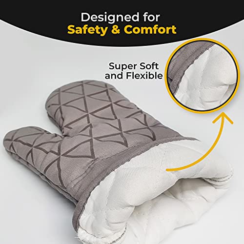 Oven Mitts & Pot Holders Sets - Kitchen Gloves & Towel Gift Box Set Gray 6Pcs by COOK TIDY - 13β Xtra Large Thick Washable - Professional & Heavy Duty - Protective Long Cuff for Cooking, Baking, BBQ