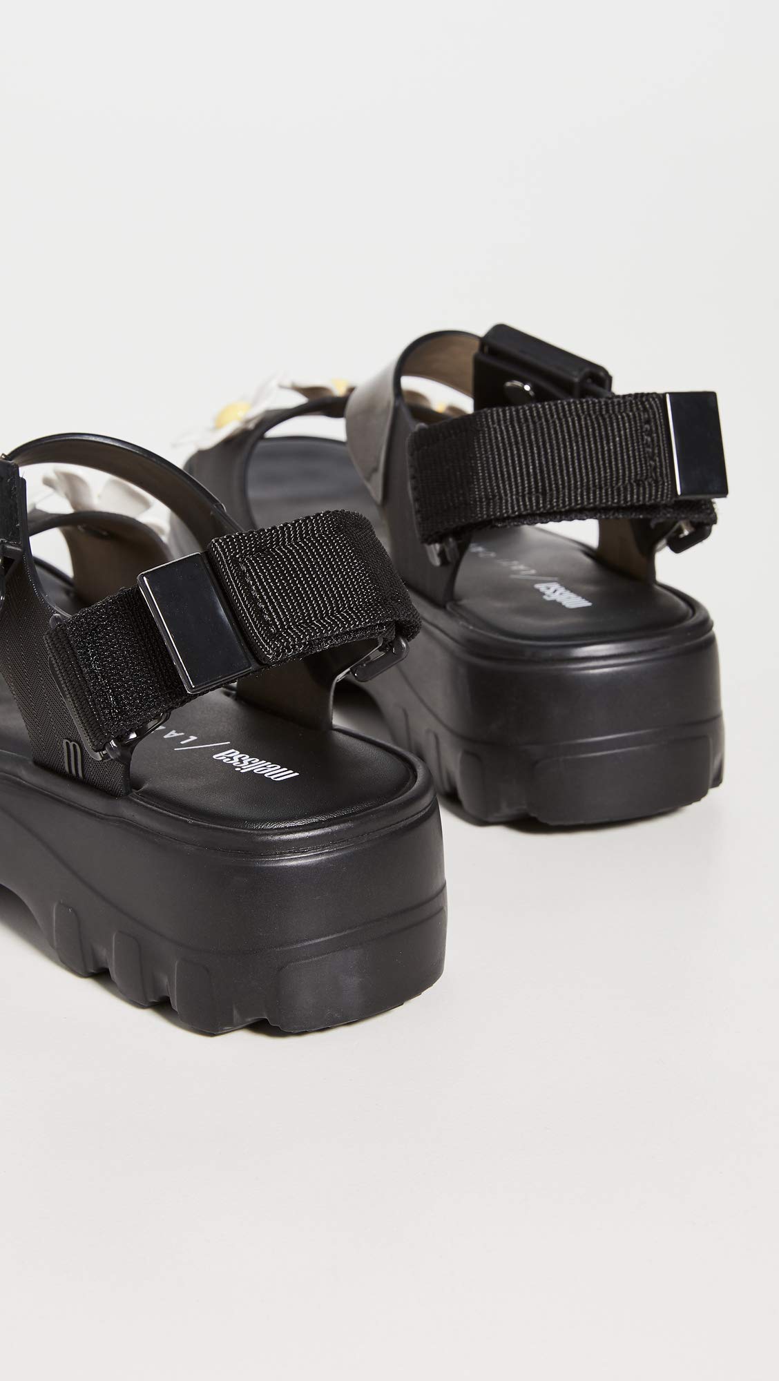 Melissa Women's Kick Off Sandals, Black/White/Yellow, 7 Medium US