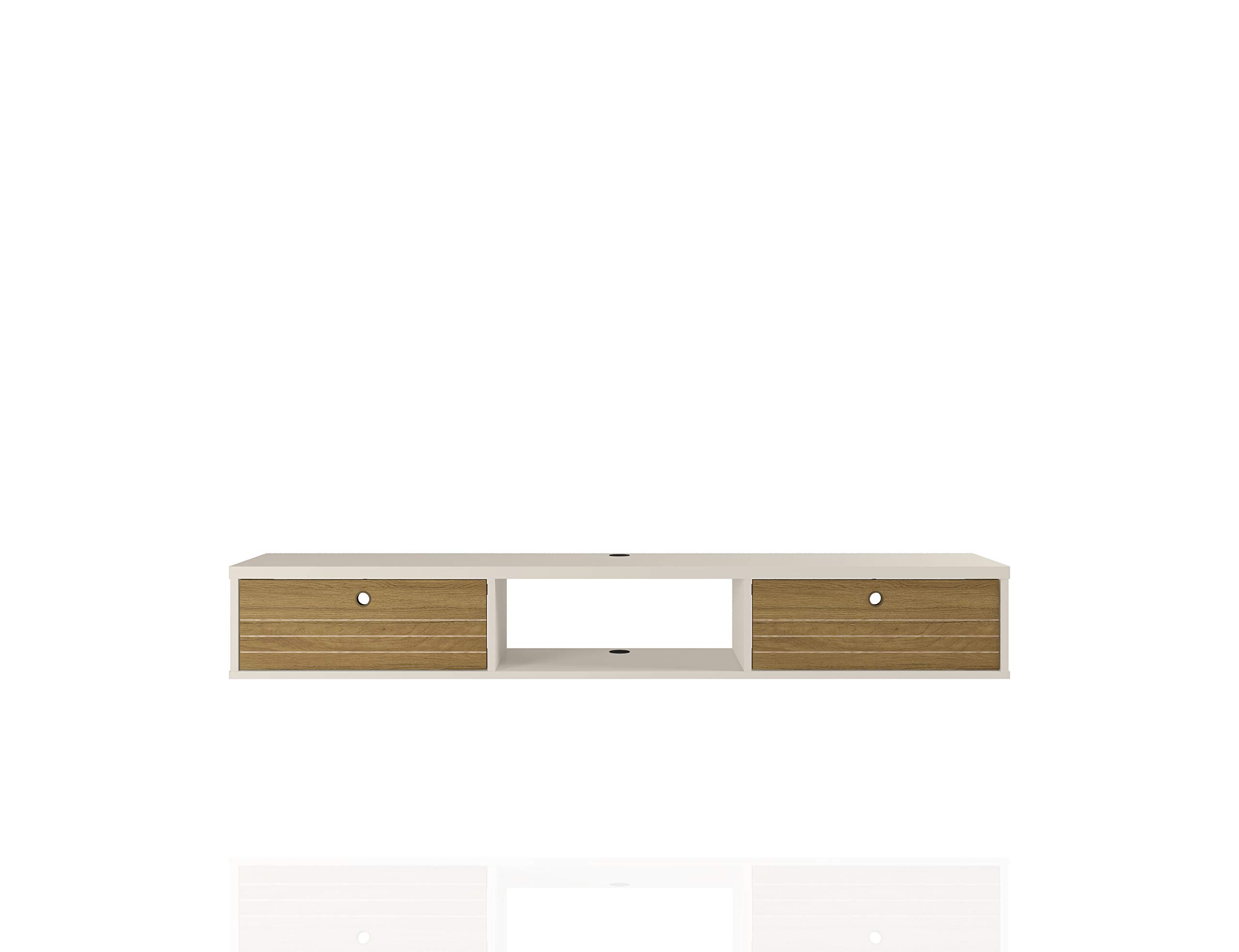 Manhattan Comfort Liberty Modern Home Office Three Shelves Wall Mounted Desk, 62.99", Off White/Cinnamon