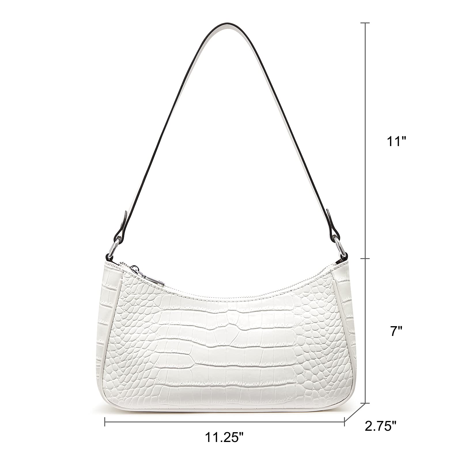 S-ZONE Genuine Leather Shoulder Bag for Women Hobo Purse Handbag Crocodile Pattern Zipper Small Classic