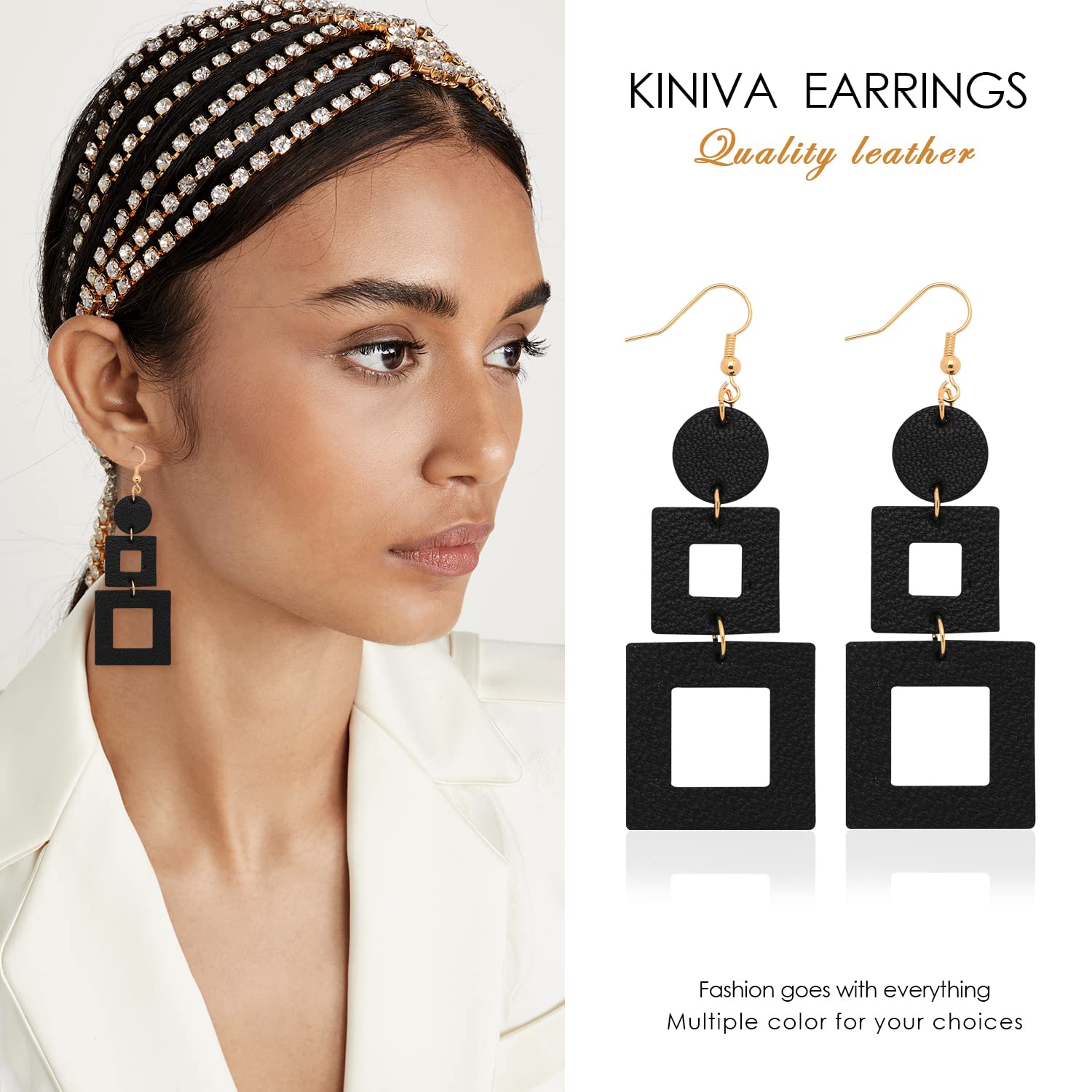 KINIVA Big Dangle Earrings for Women Trendy, Lightweight Boho Earrings Drop, Fashion Gifts for Christmas (38 Black)