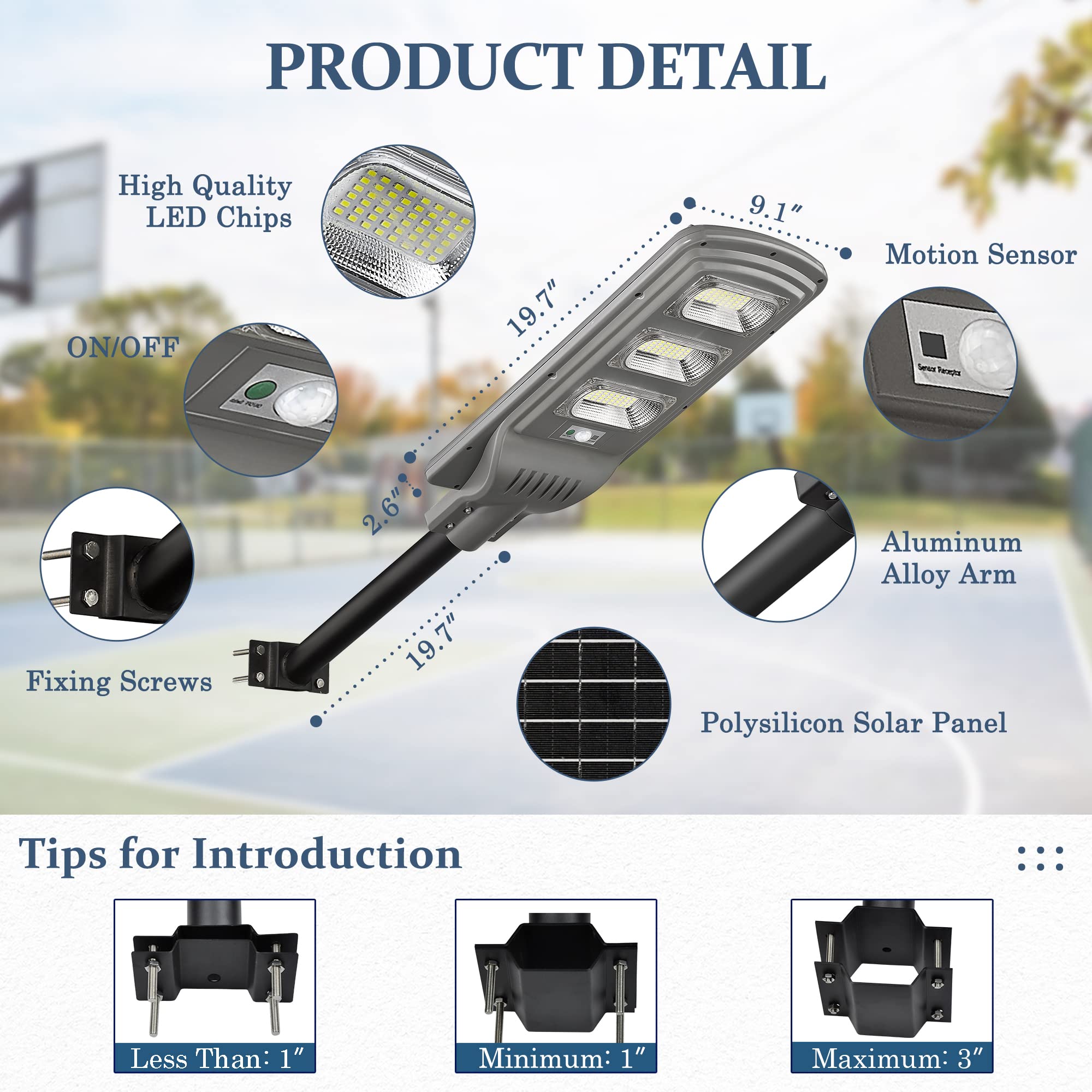 Lovus 2Pack Solar LED Street Light, 2000W Outdoor Solar Parking Lot Light Dusk to Dawn with Motion Sensor for Garage, Driveway, IP65 Waterproof, Wall or Pole Mount, ST60-010-2