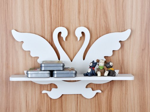 Wall shelf Small White Swan Carved Wall Mount Wood Carved Hollow Shelf