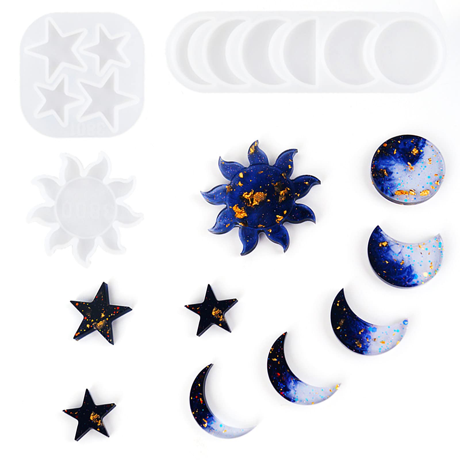 Moon Phase Resin Molds Sun and Star Epoxy Silicone Mold Kits Silicone Mold for Resin Crafts DIY, Making Decoration Pendants/Wall Hanging