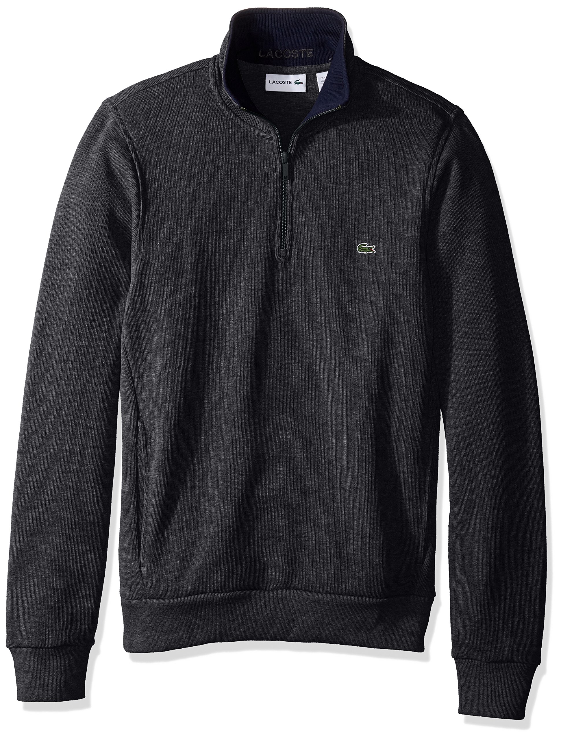 Lacoste Men's Half Zip Lightweight Sweatshirt with Logo At Neck, Dark Grey Jaspe/Cosmos, 7