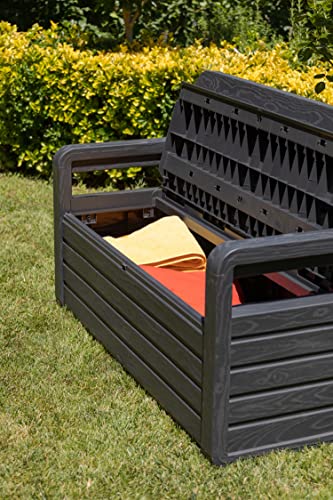 TOOMAX Foreverspring Chest with 2 Person Seat 270L, Wood Effect Plastic, Dim. cm 132,5x58x89, Art. 599, Anthracite