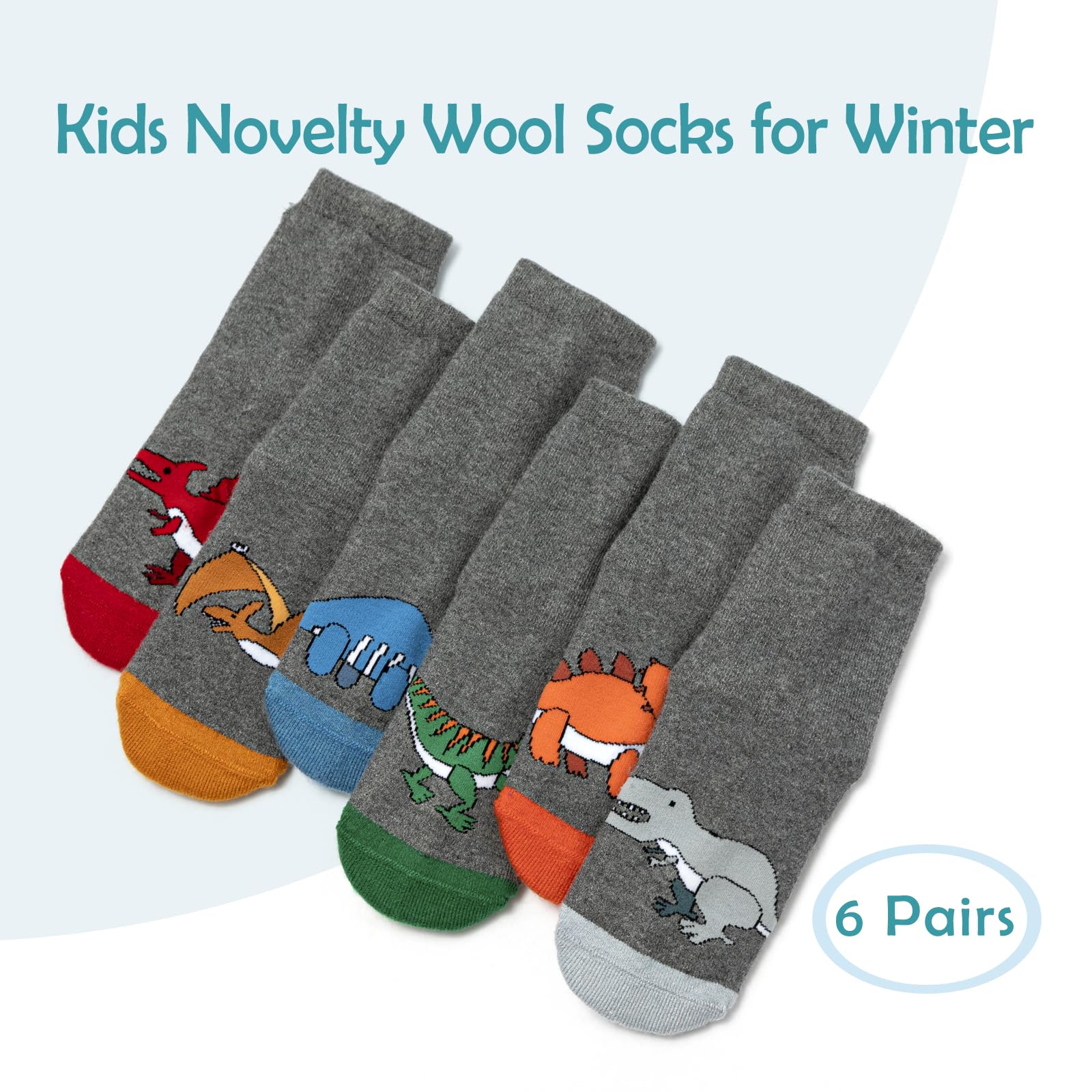Moon Tree Little Boys Wool Socks Kids Warm Socks Winter Thermal Crew Socks 6 Pack 3-5 Years