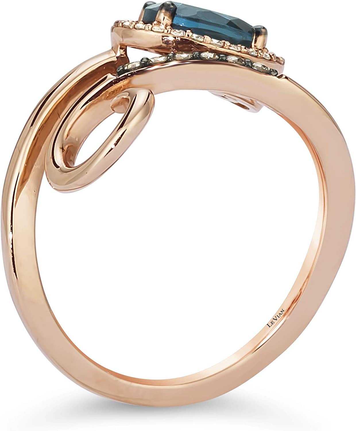 LE VIAN 1/8 Carat Diamond and Oval Blue Topaz Bypass Ring for Women in 14k Rose Gold (G-H/Fancy Brown, VS2-SI1, cttw) Anniversary Promise Ring Size 7