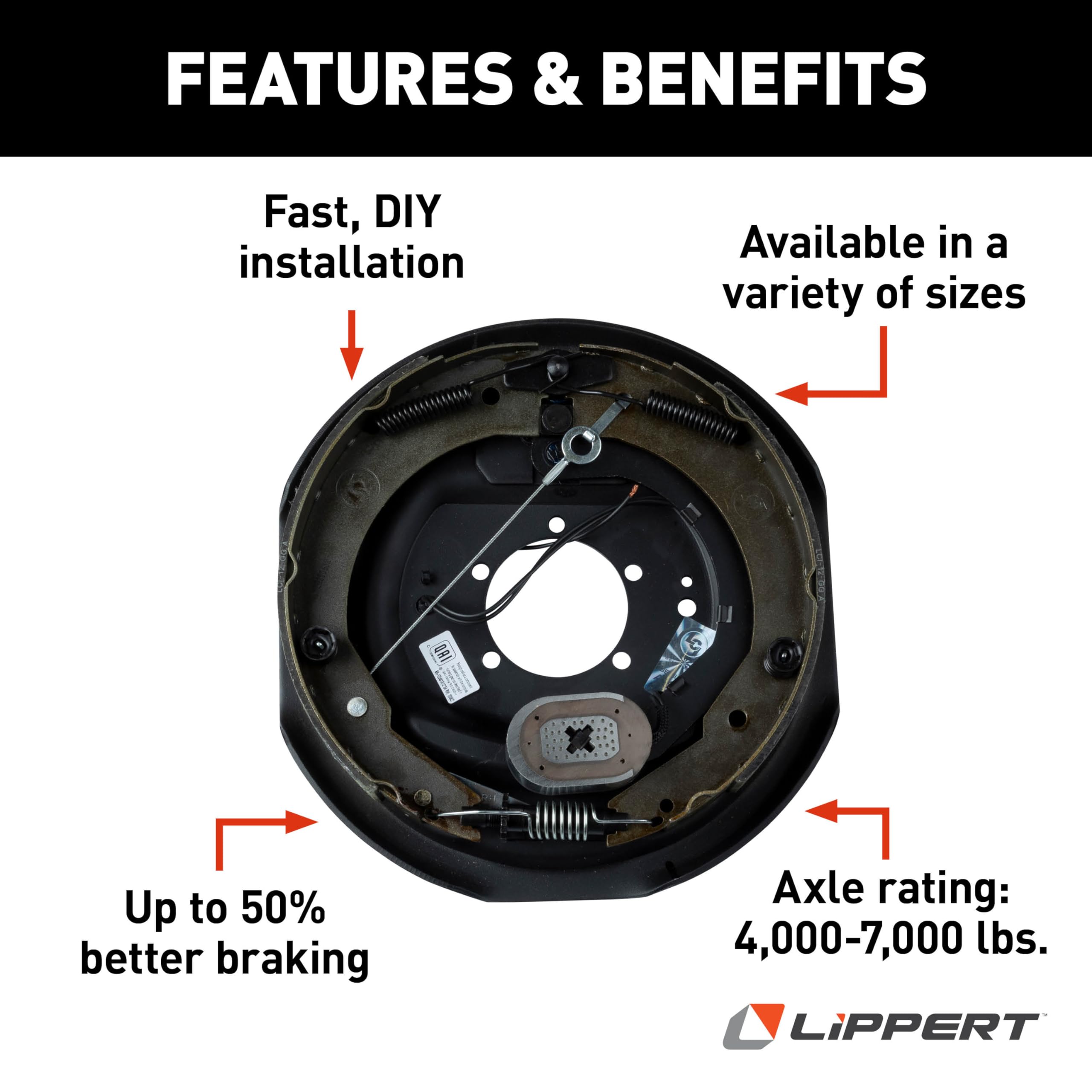 Lippert Components Forward Self-Adjusting Brake Assembly for Right Side 12" x 2", 4,000-7,000 lbs. Capacity, for 14.5", 15", 16" Wheels - 296652