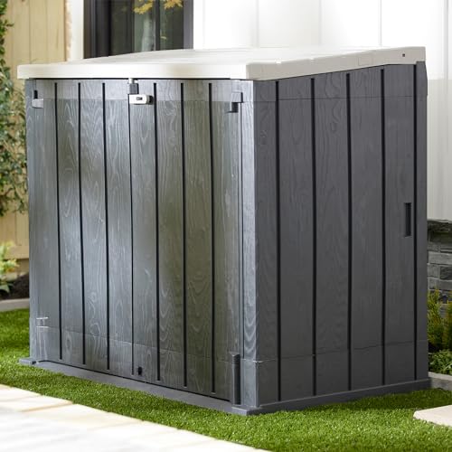 Toomax Stora Way All Weather Outdoor Extra Large Horizontal Storage Shed Cabinet for Garden Tools, and Yard Equipment, Taupe Gray and Anthracite